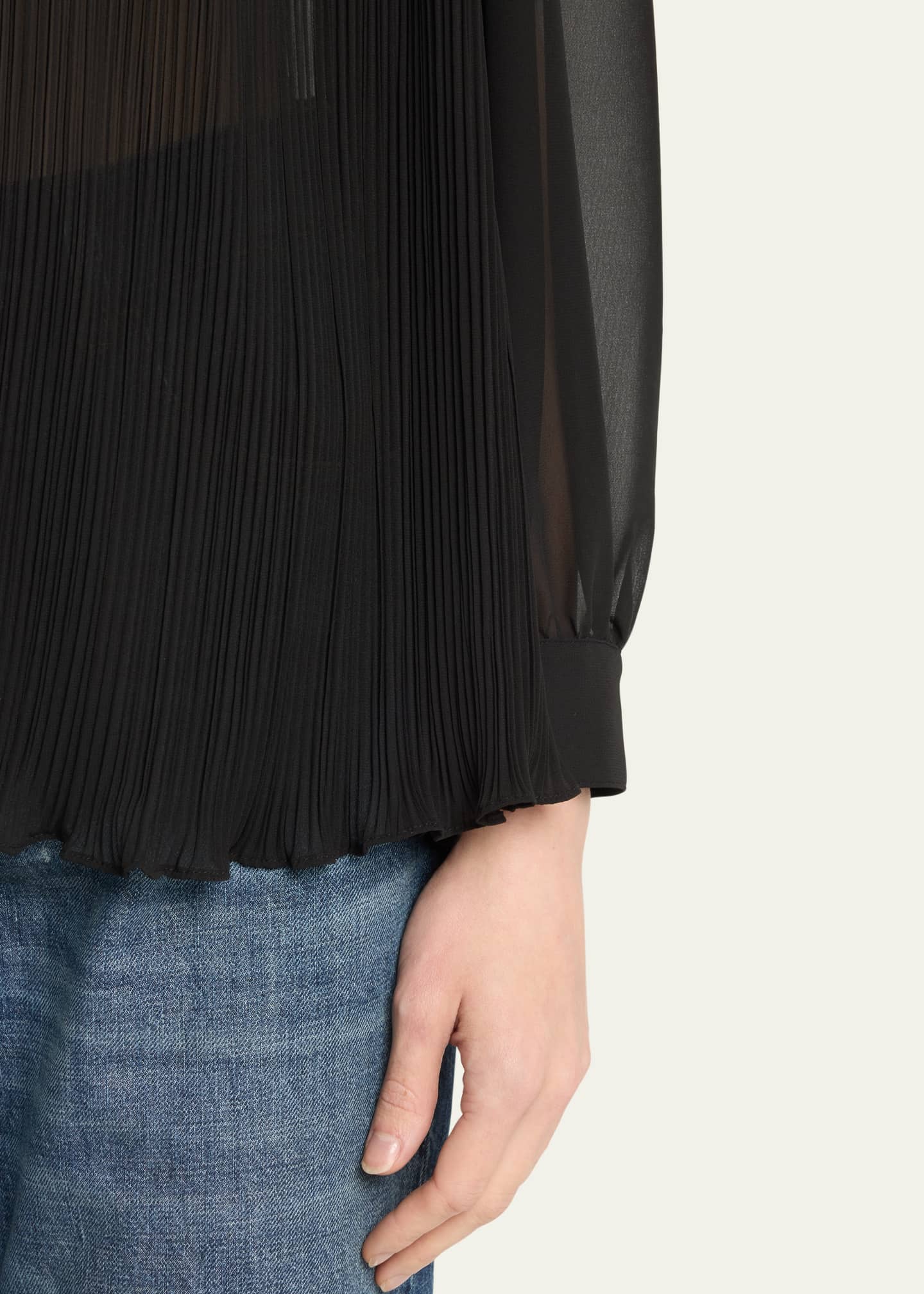 FRAME Pleated Strong-Shoulder Blouse - Bergdorf Goodman
