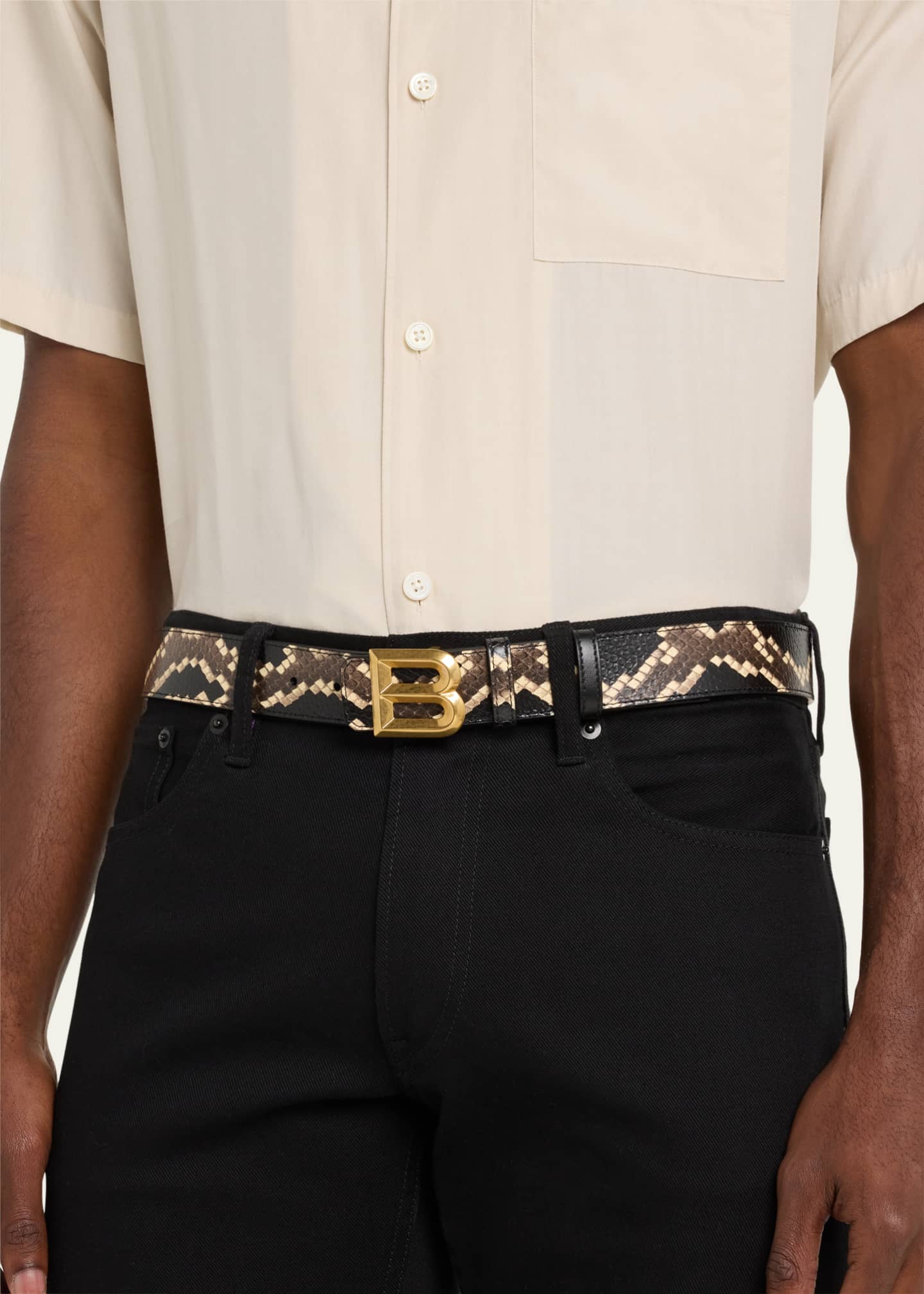 Bally Men's B Bold Reversible Python-Print Leather Belt - Bergdorf Goodman
