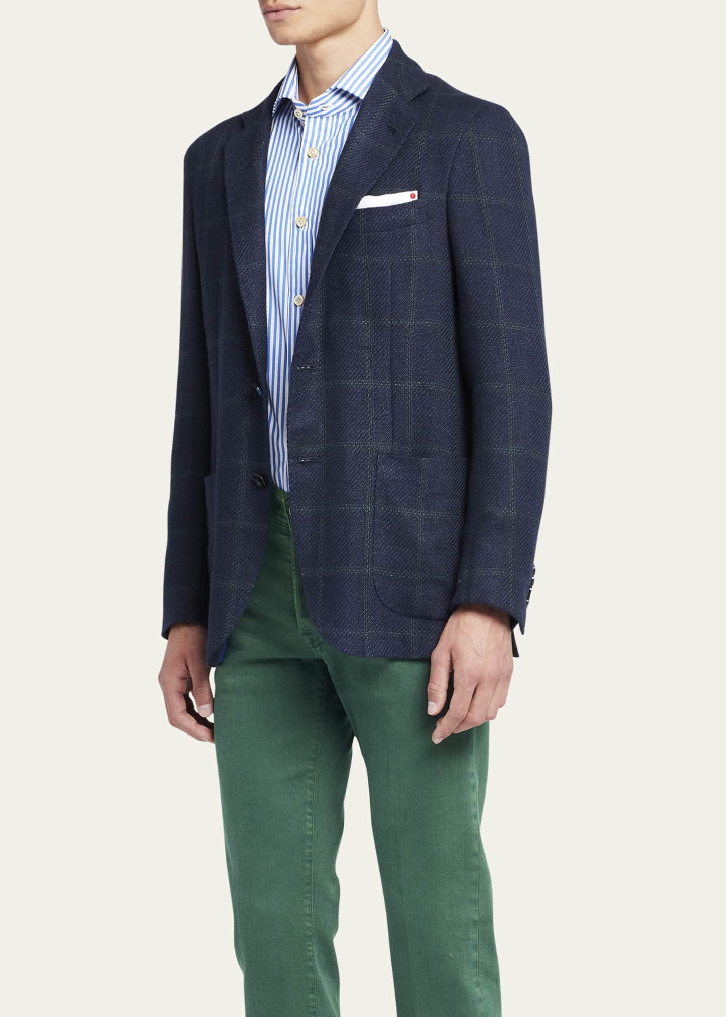 Kiton Men's Cashmere-Linen Windowpane Sport Coat - Bergdorf Goodman