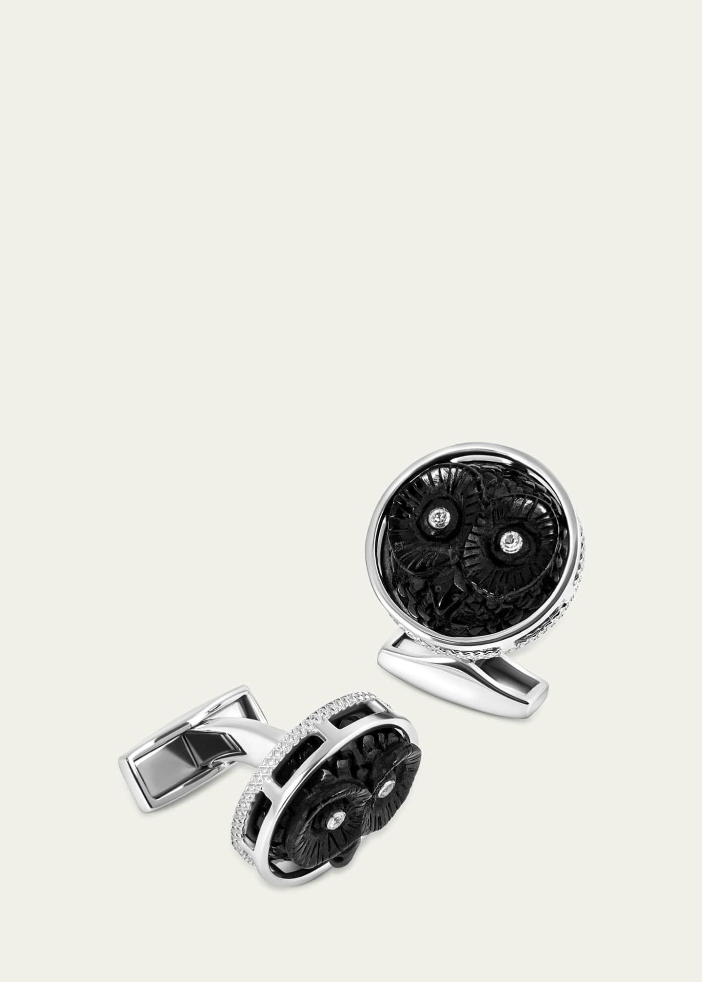 Tateossian Men's Sterling Silver Carved Horn Owl Cufflinks with ...