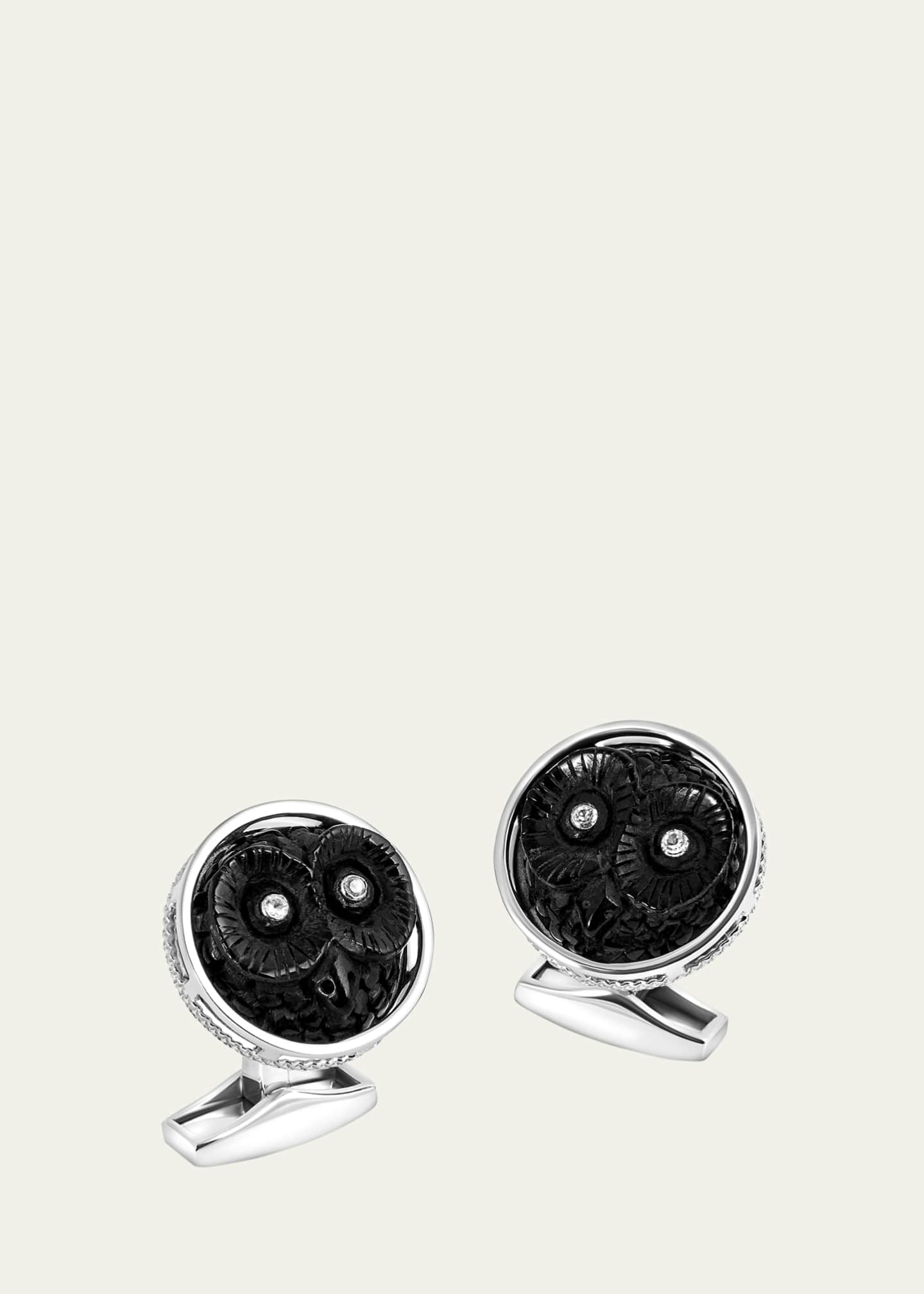 Tateossian Men's Sterling Silver Carved Horn Owl Cufflinks with ...