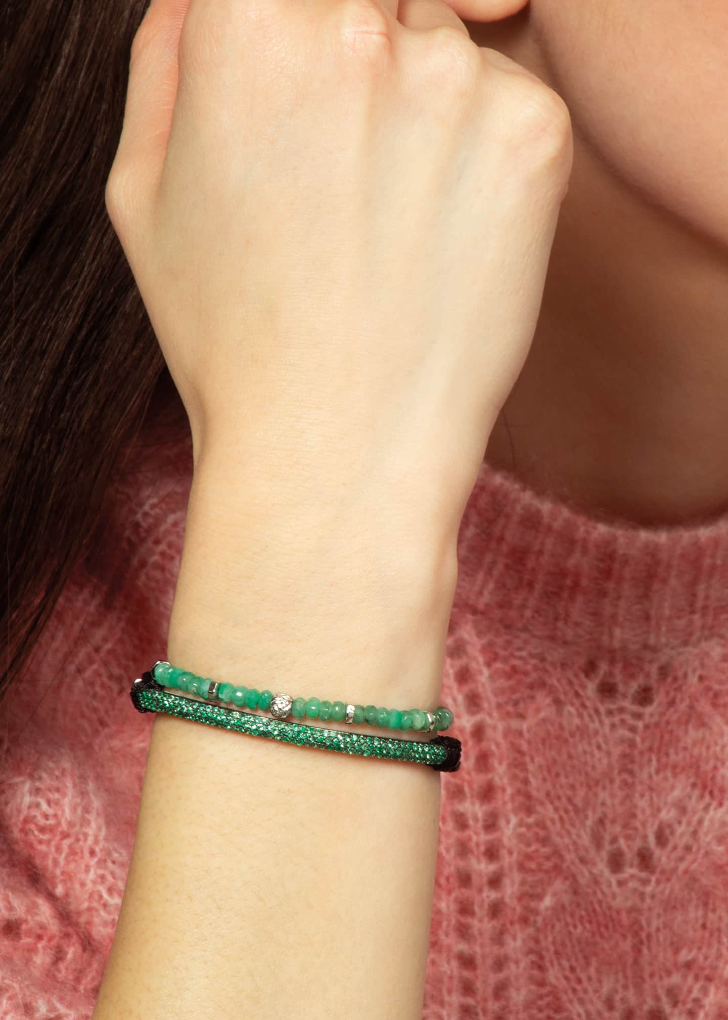 Tateossian Men's Windsor Macrame Pull Bracelet with Green Emeralds ...