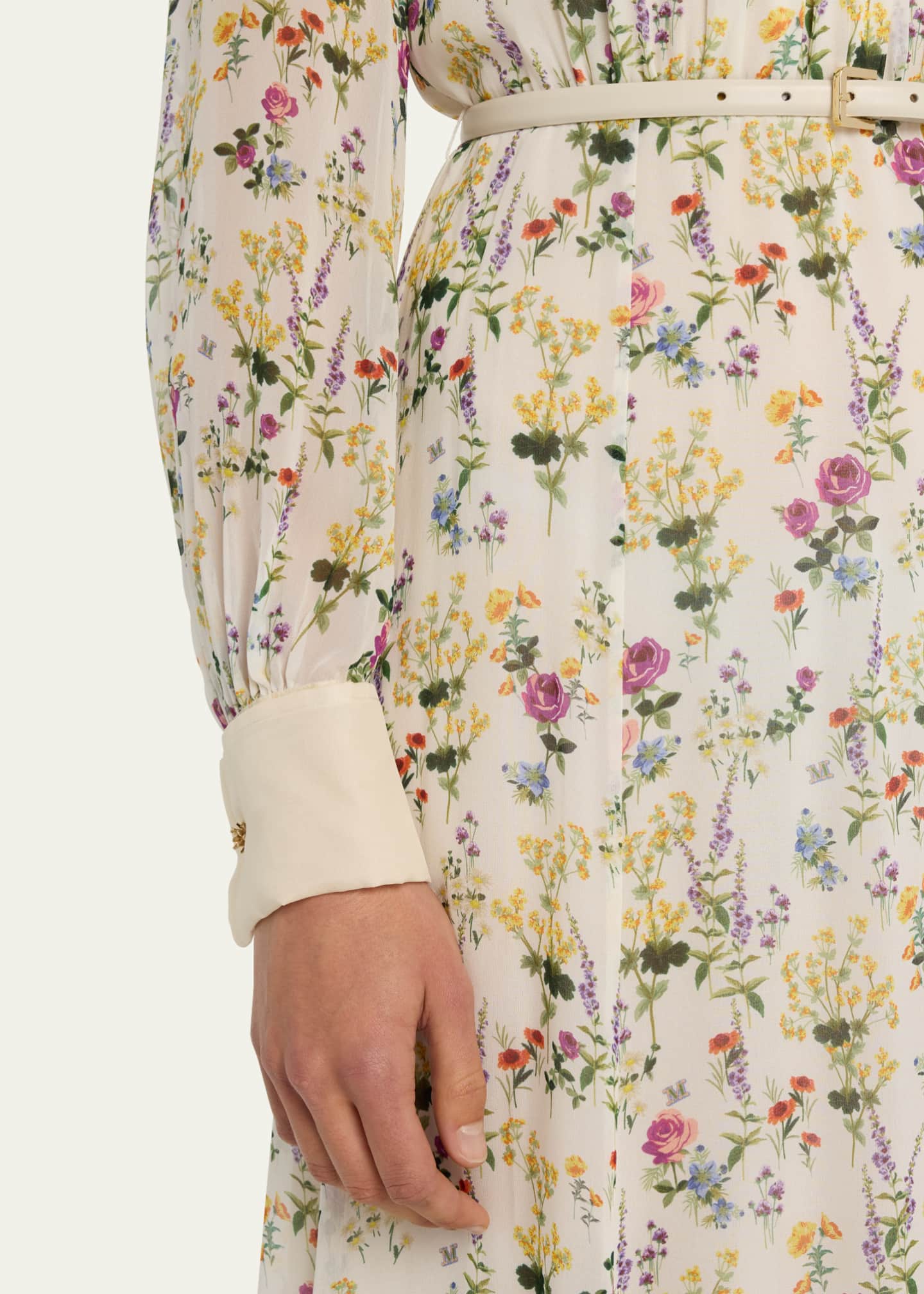 Max Mara Ori Floral-Print Organza Dress with Leather Belt - Bergdorf ...