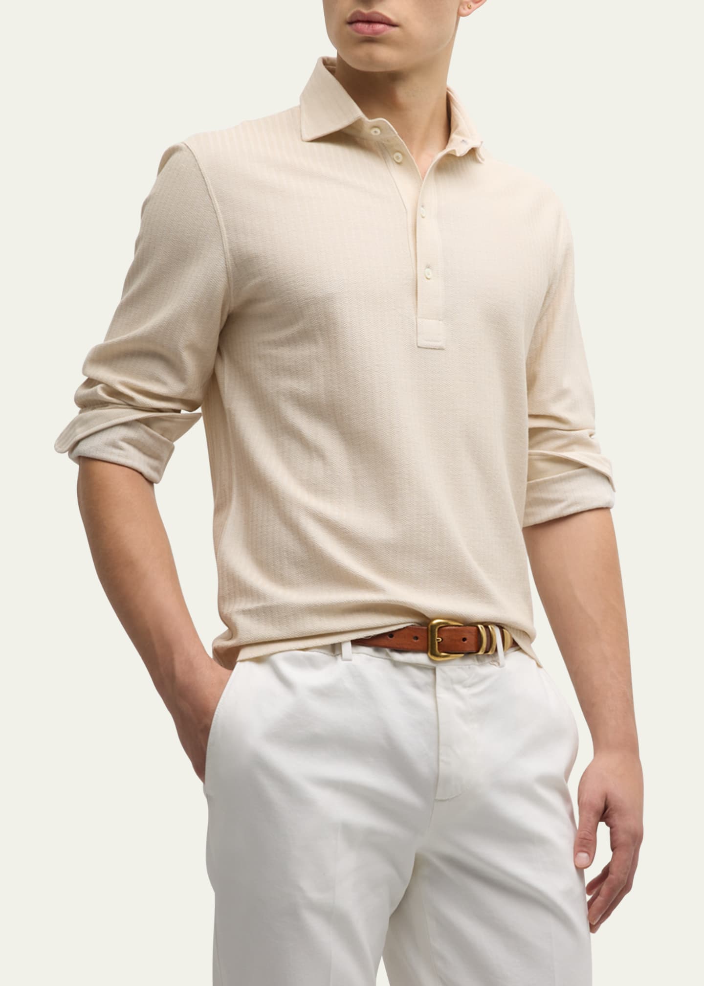 Brunello Cucinelli Men's Tonal Textured Stripe Polo Shirt - Bergdorf ...