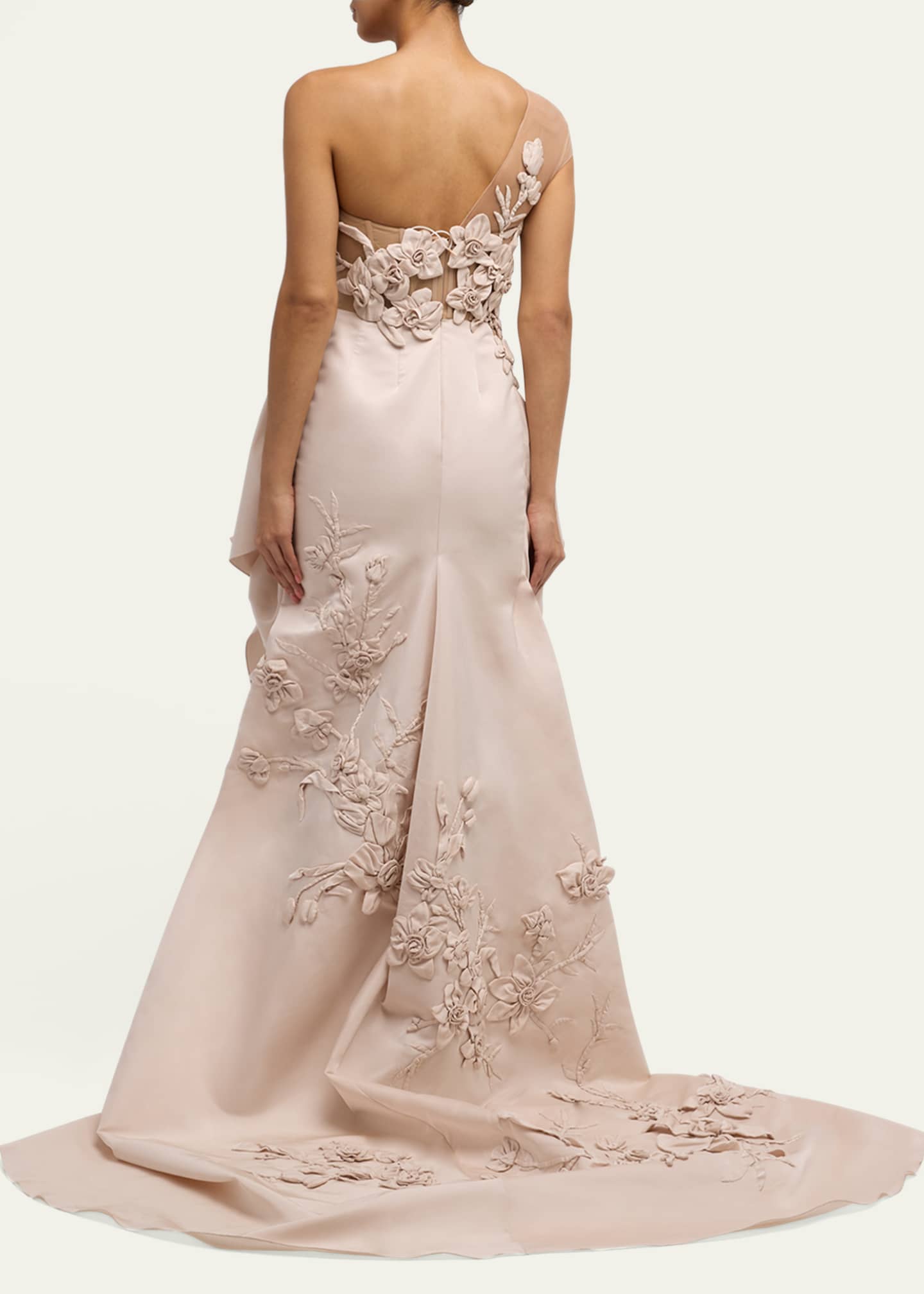 Marchesa One-Shoulder Illusion Gown with Exposed Hip Drape - Bergdorf ...