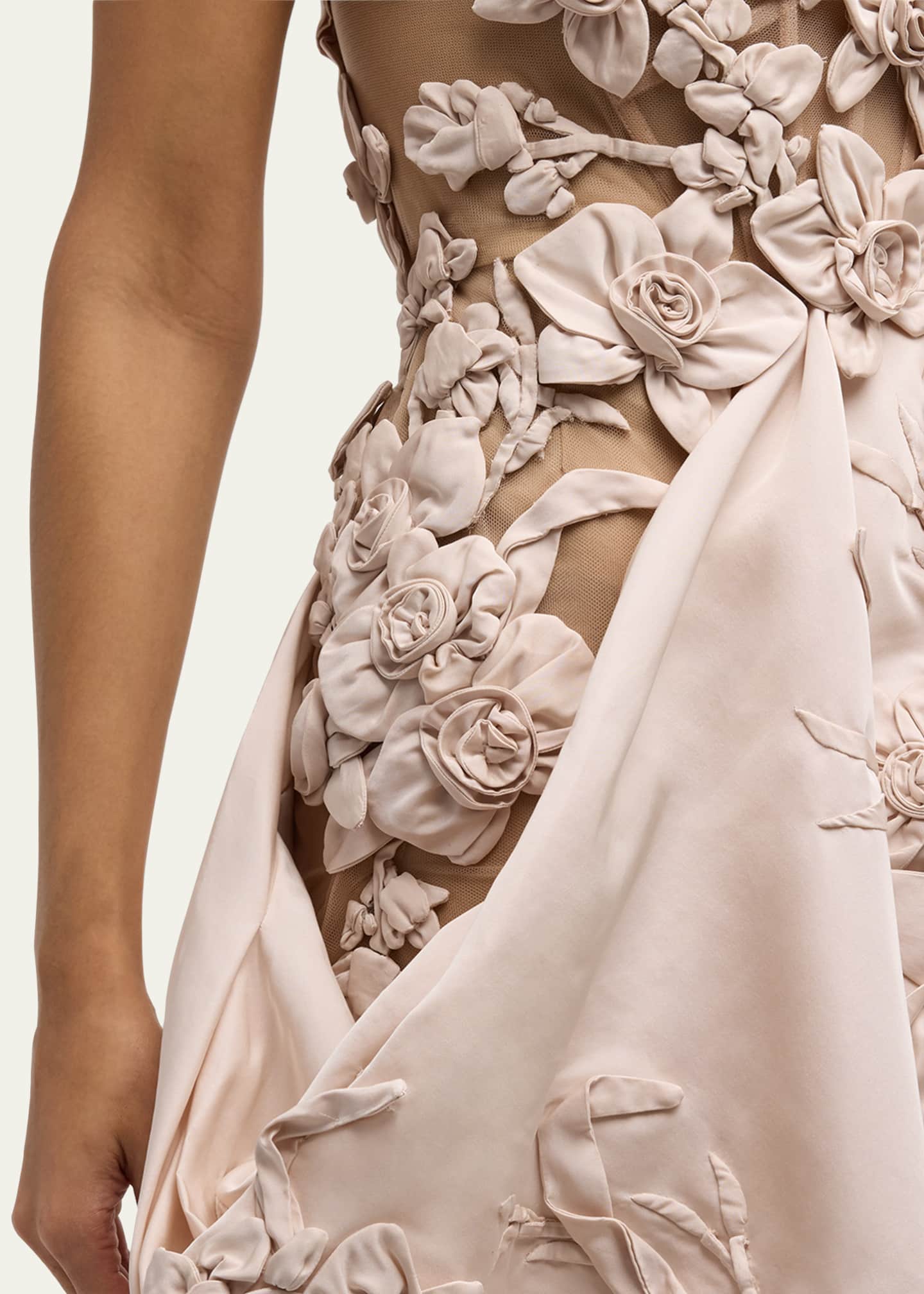 Marchesa One-Shoulder Illusion Gown with Exposed Hip Drape - Bergdorf Goodman