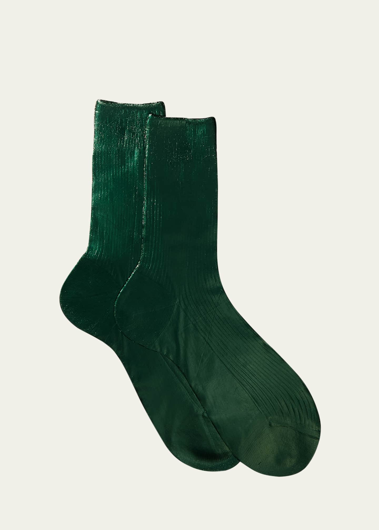 Maria La Rosa Ribbed Laminated Silk Crew Socks - Bergdorf Goodman