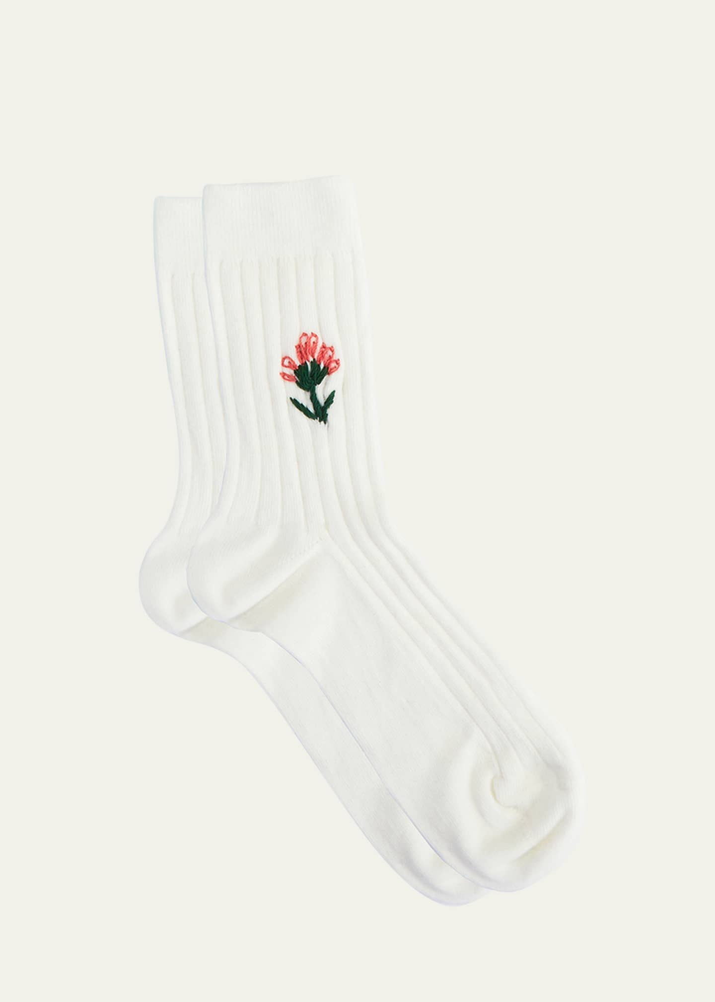 Maria La Rosa Ribbed Floral-Embroidered Cotton Crew Socks - Bergdorf ...