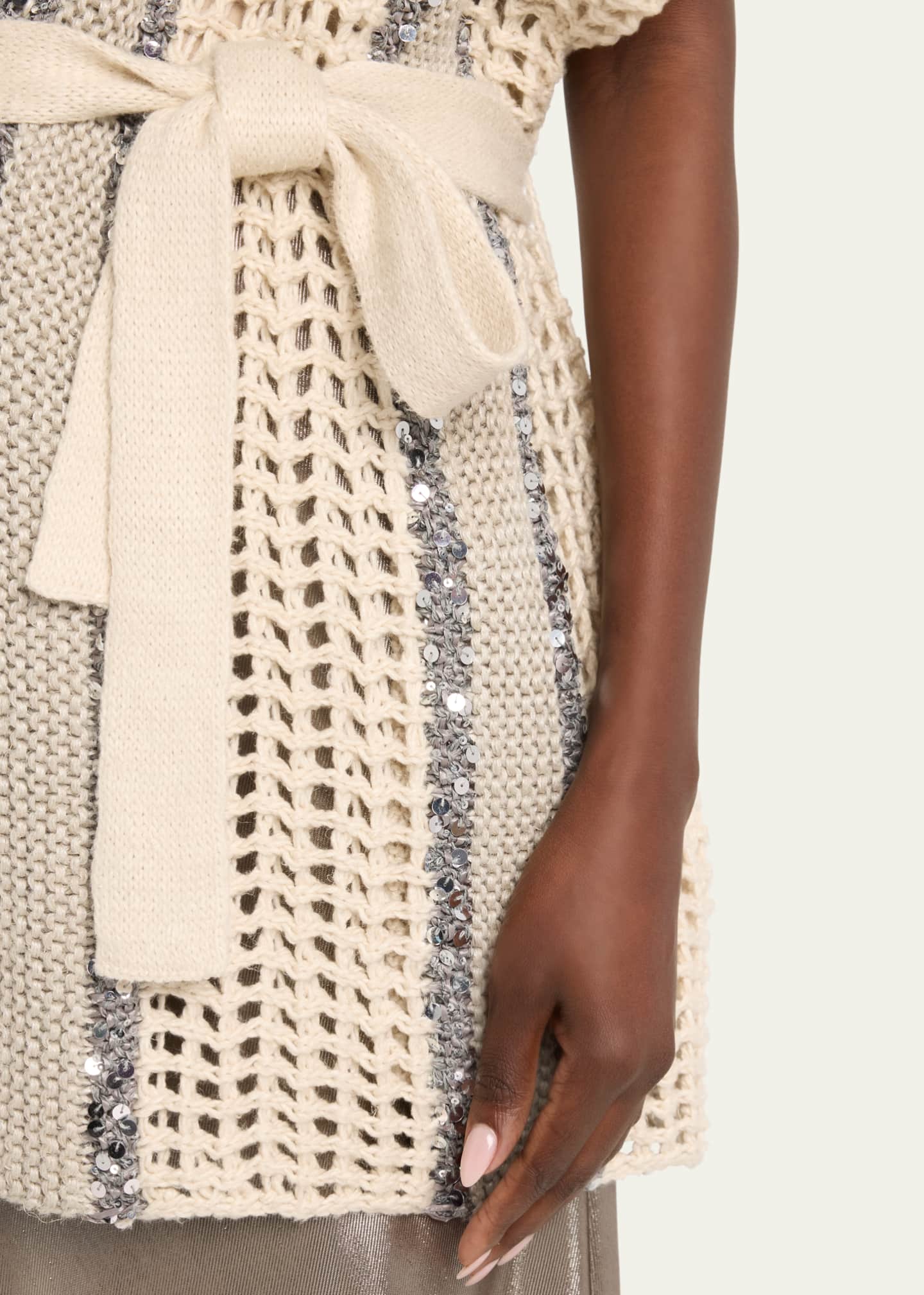 Brunello Cucinelli Open-Knit Long Net Cardigan with Paillette Detail - Bergdorf Goodman