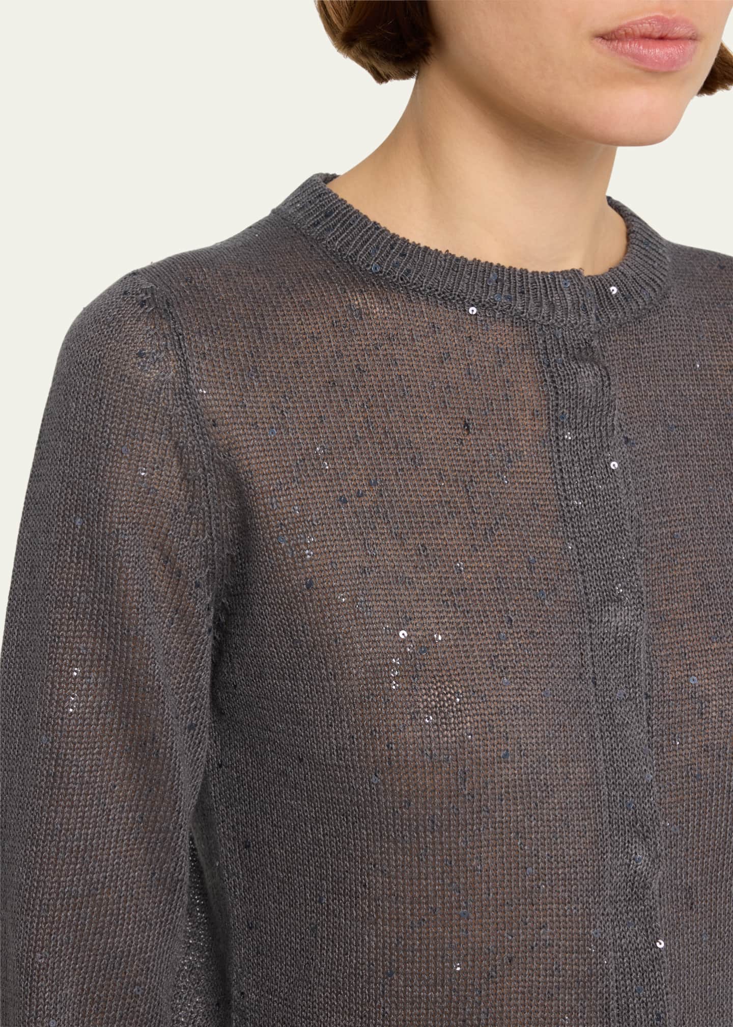 Brunello Cucinelli Silk Linen Cropped Cardigan with Paillette Detail ...