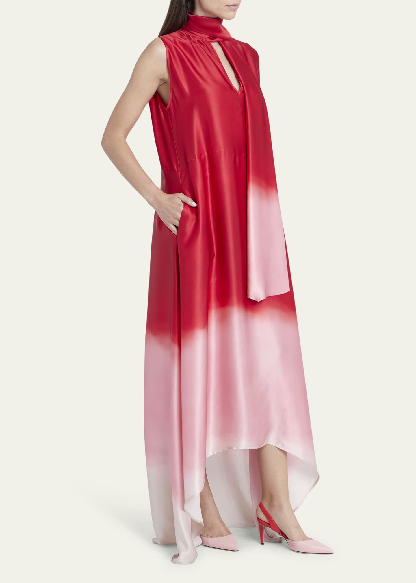 Kiton Ombre Scarf-Neck High-Low Silk Dress - Bergdorf Goodman