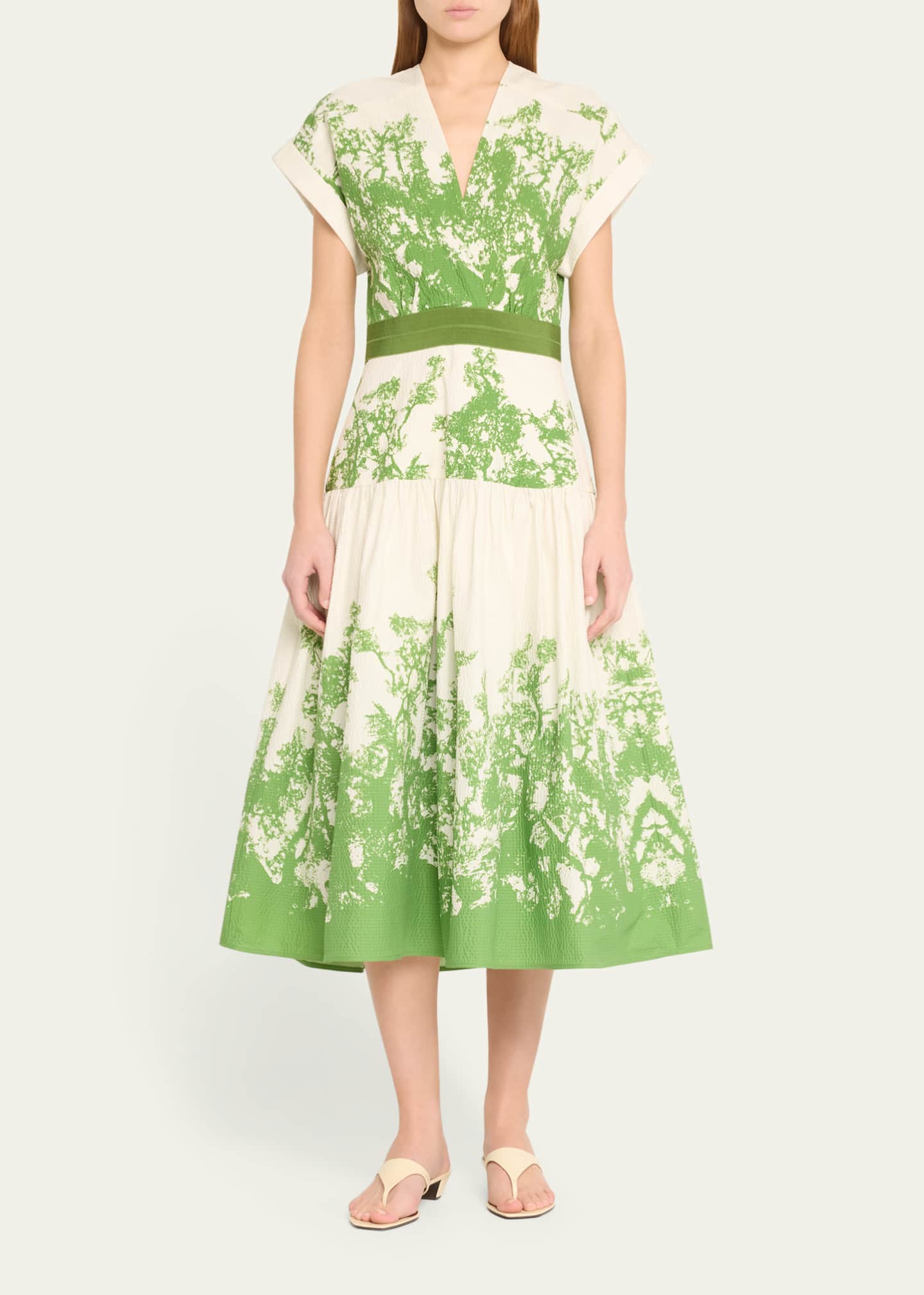 Silvia Tcherassi Metaponto Printed Cutout Flounce Midi Dress - Bergdorf ...