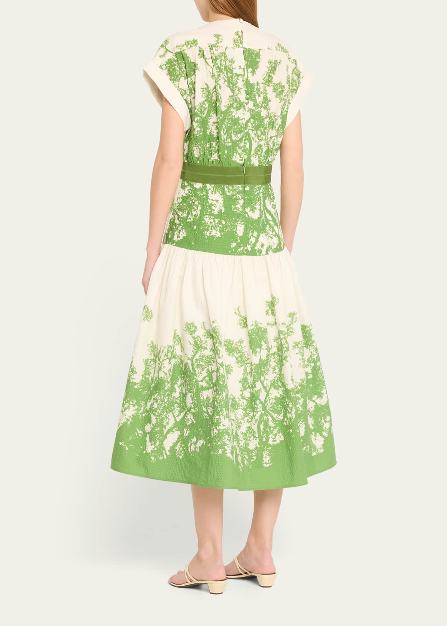 Silvia Tcherassi Metaponto Printed Cutout Flounce Midi Dress Bergdorf