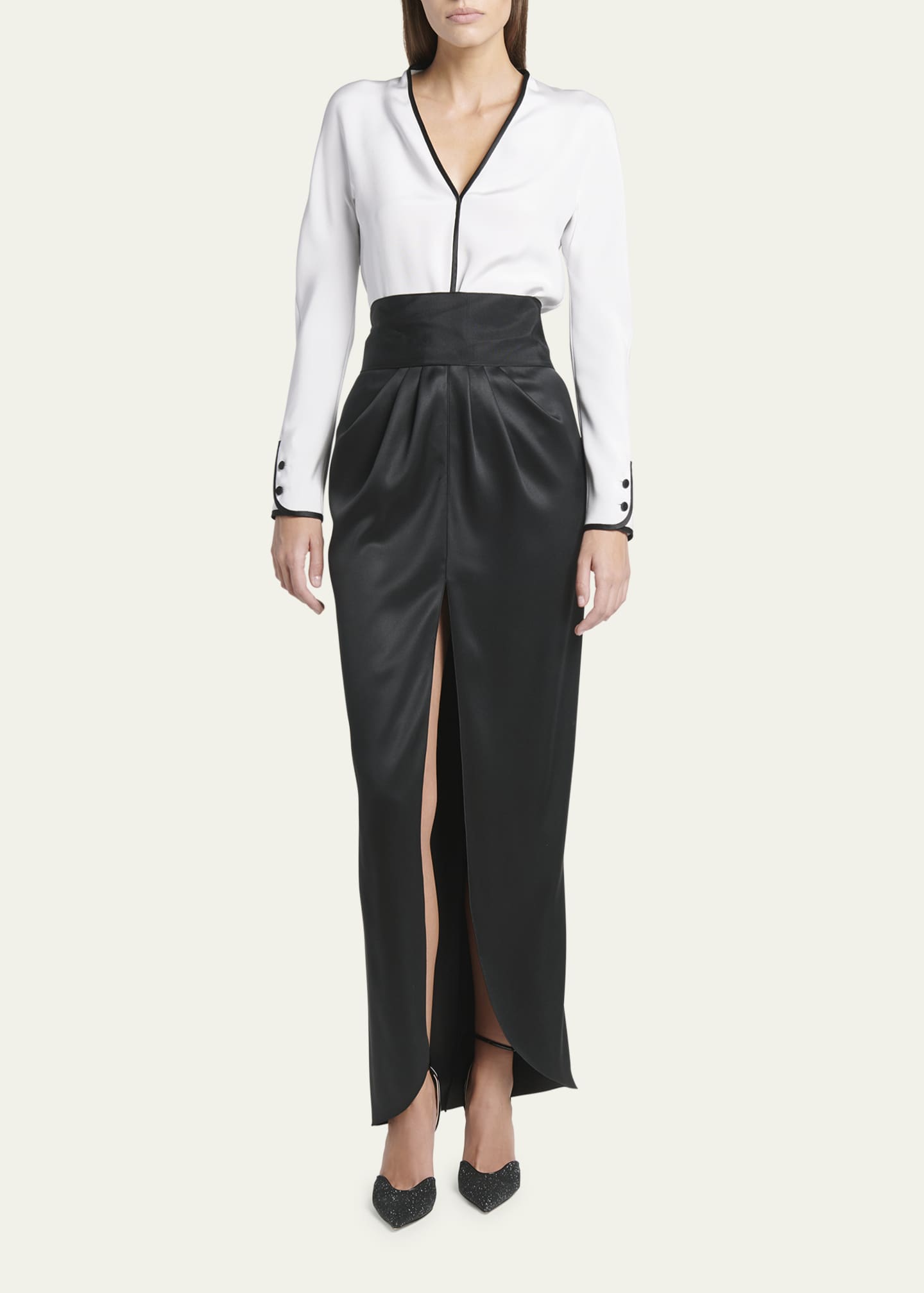 Giorgio Armani Bicolor Tuxedo Silk Column Gown with Sash - Bergdorf Goodman