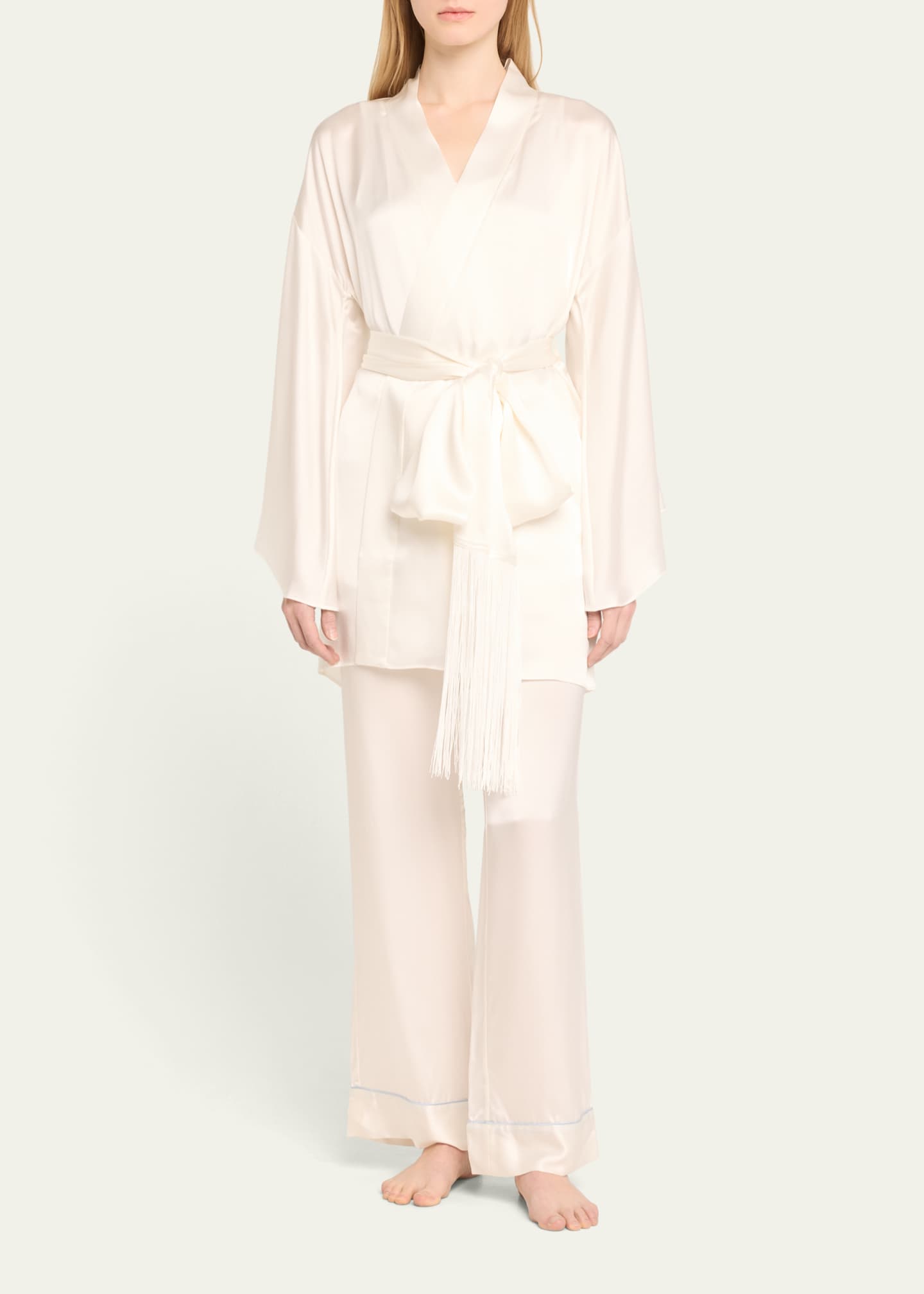 Kiki De Montparnasse Fringe-Trim Silk Mini Kimono Robe - Bergdorf Goodman