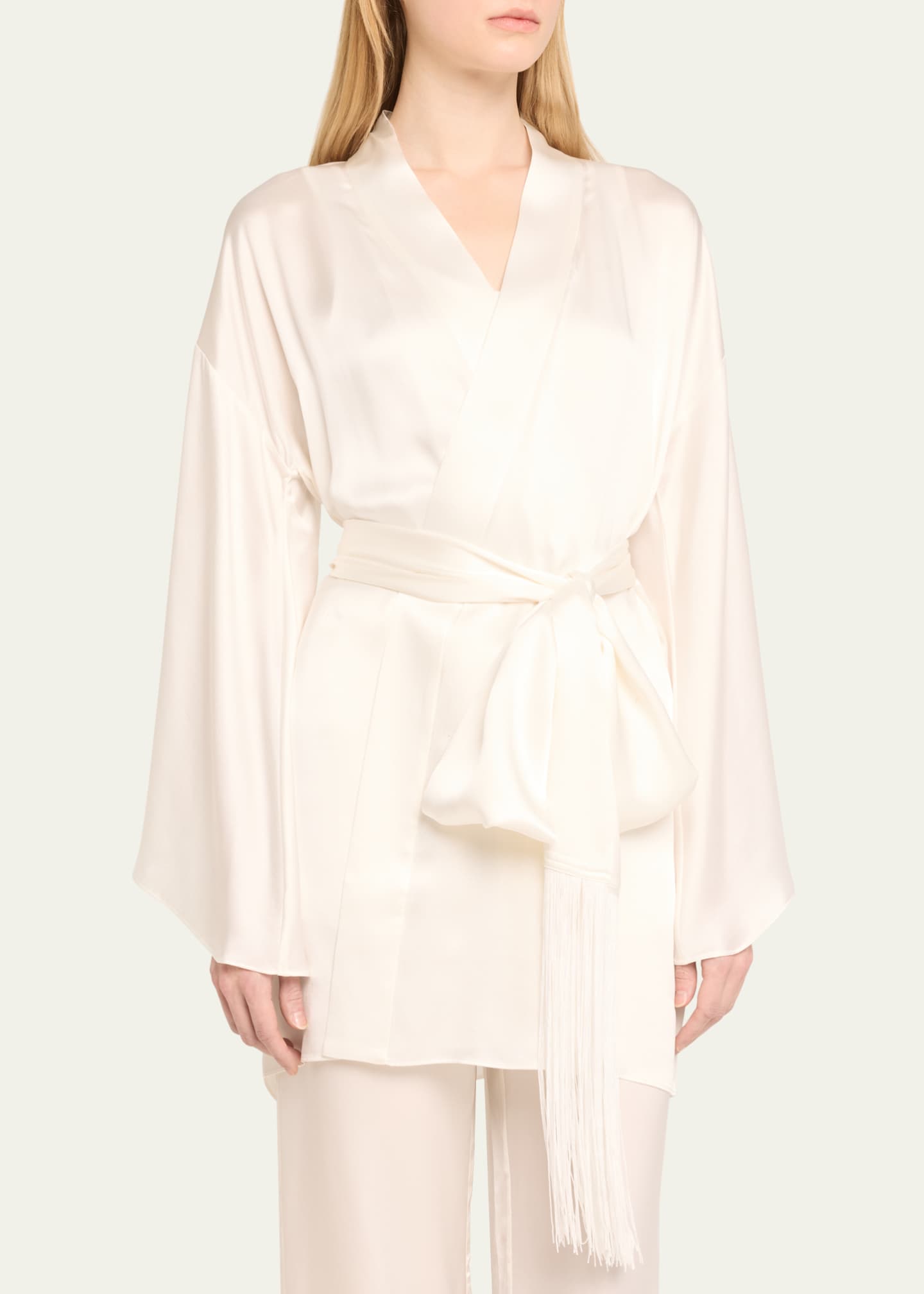 Kiki De Montparnasse Fringe-Trim Silk Mini Kimono Robe - Bergdorf Goodman