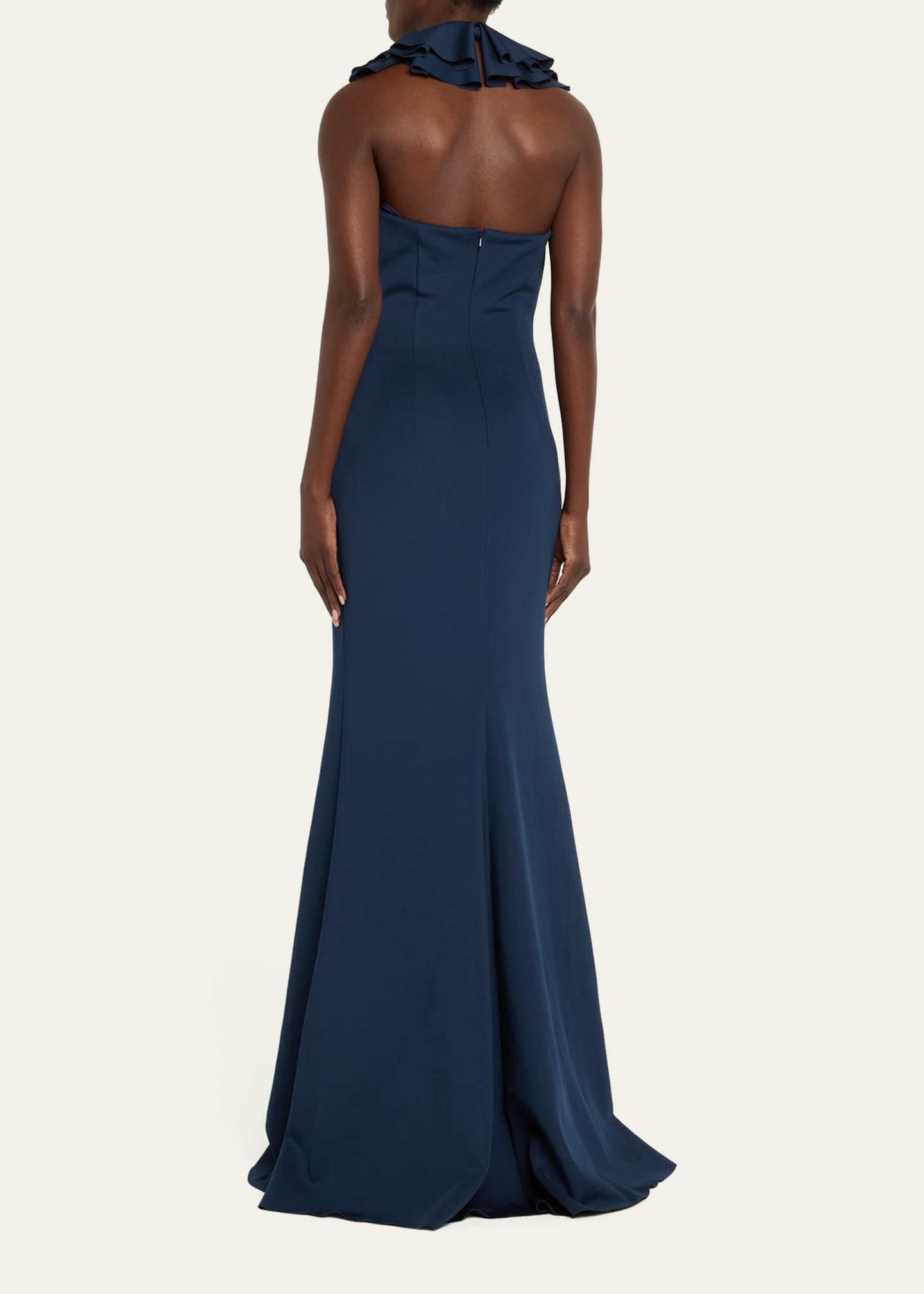 Badgley Mischka Collection Ruffle Halter Trumpet Gown - Bergdorf Goodman