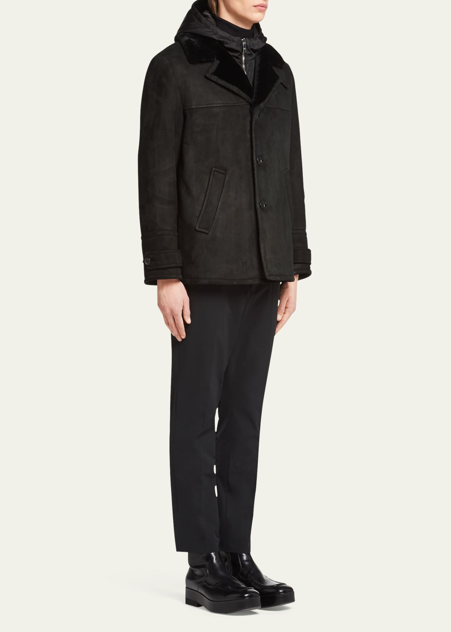 Prada Men's Hooded Faux Shearling Suede Jacket - Bergdorf Goodman