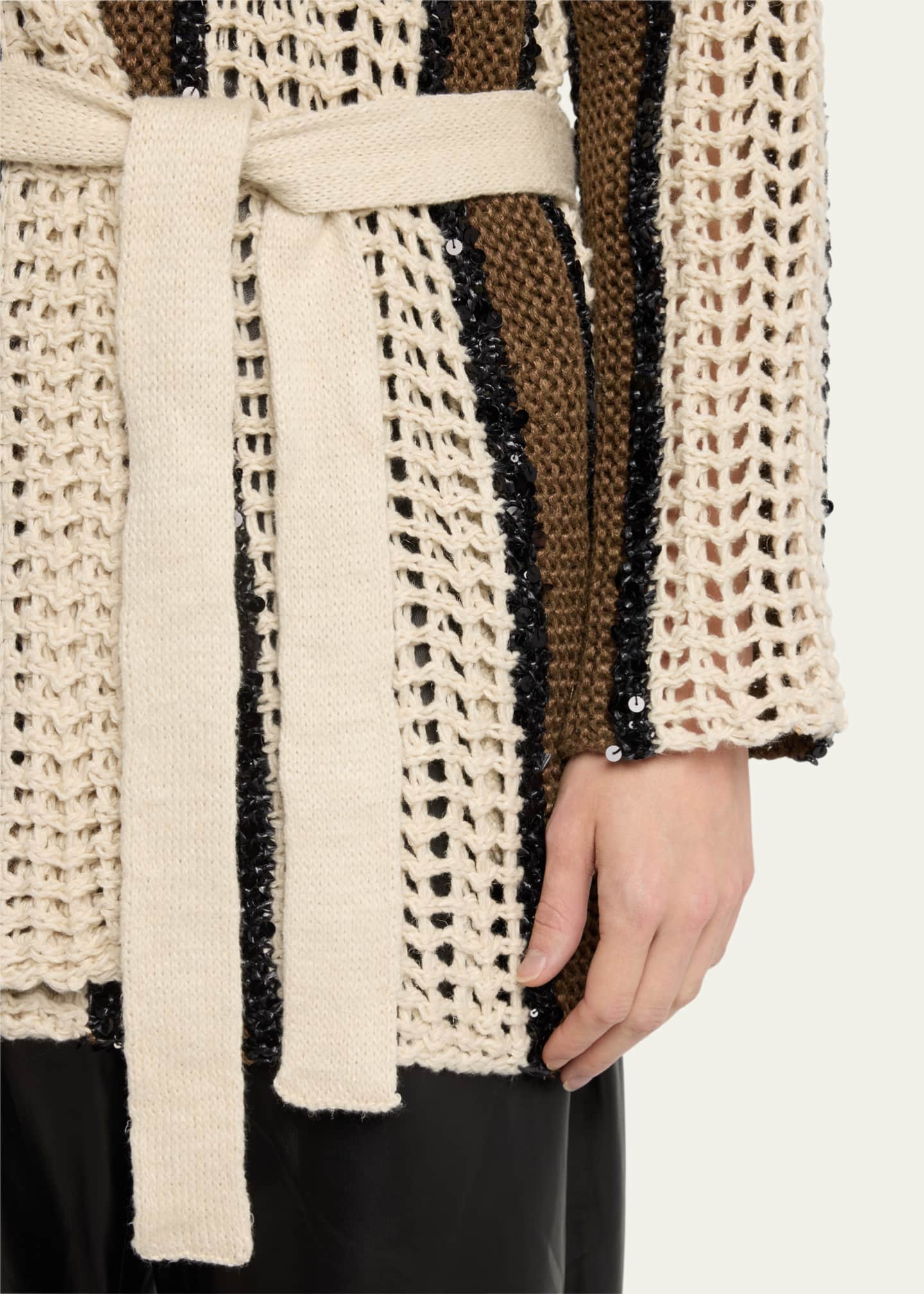 Brunello Cucinelli Long-Sleeve Belted Knit Paillette Cardigan - Bergdorf Goodman