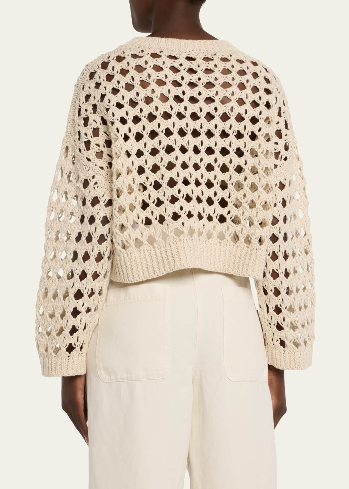Brunello Cucinelli Jute Cotton Openwork Knit Sweater - Bergdorf Goodman