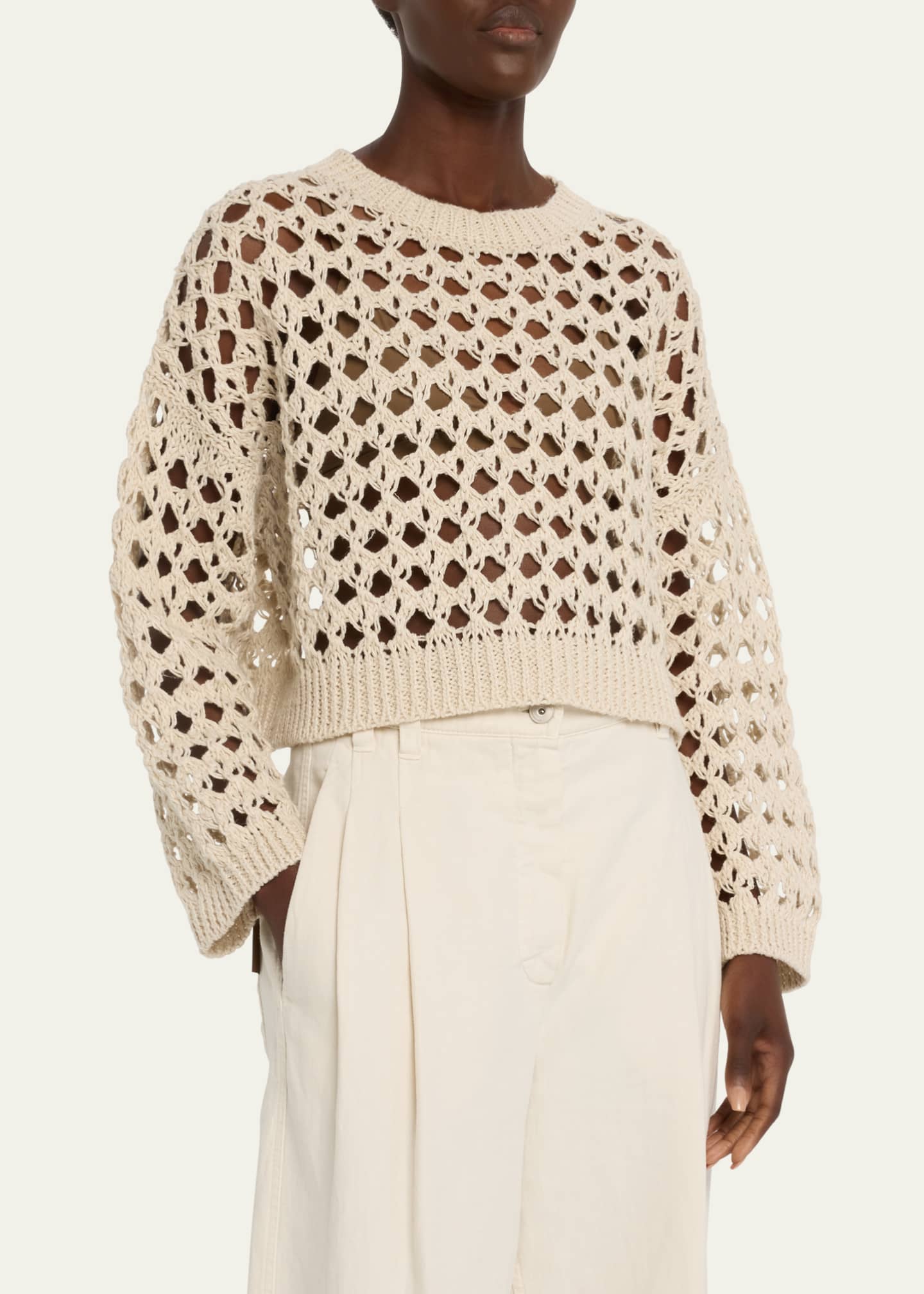 Brunello Cucinelli Jute Cotton Openwork Knit Sweater - Bergdorf Goodman