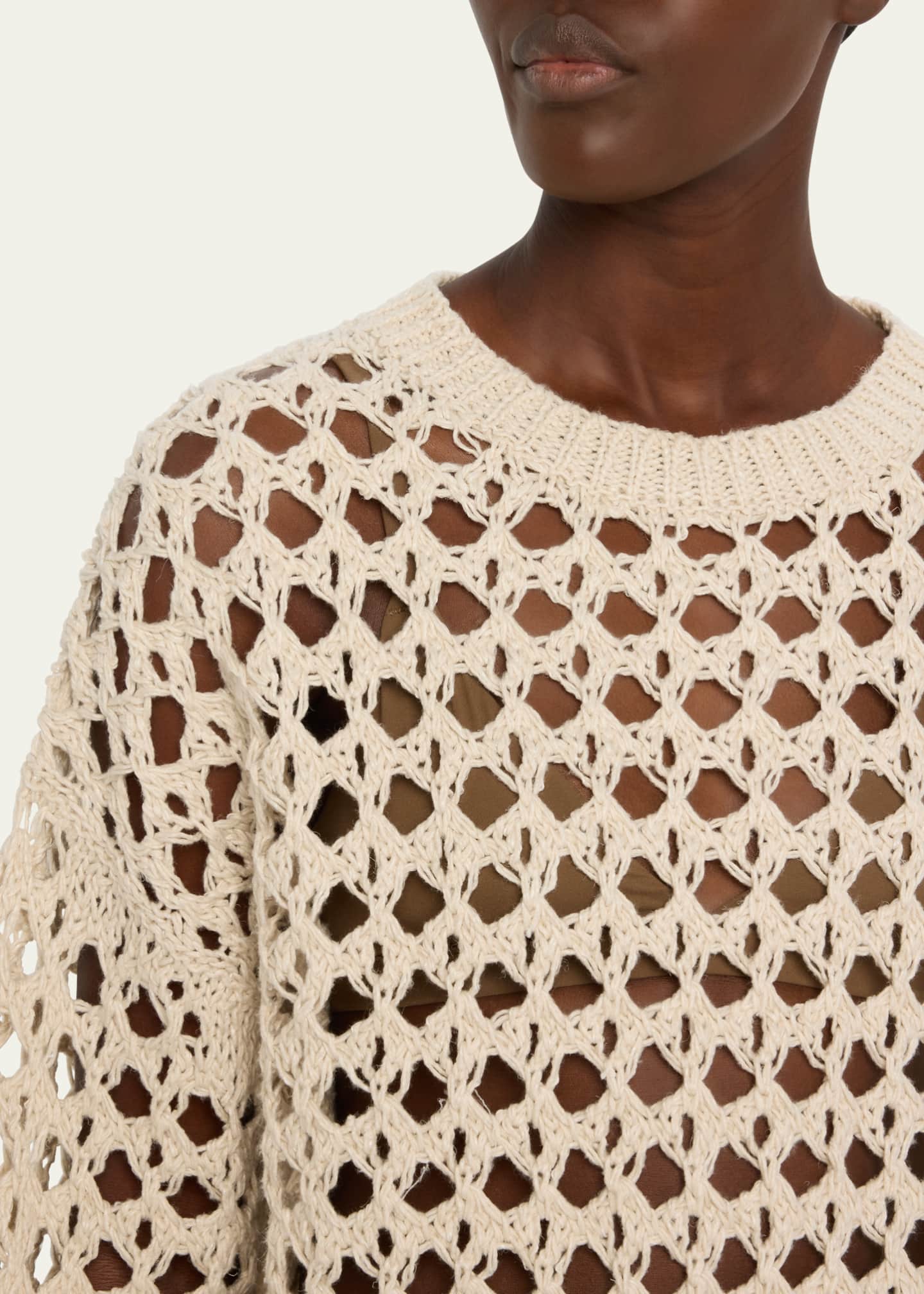 Brunello Cucinelli Jute Cotton Openwork Knit Sweater - Bergdorf Goodman