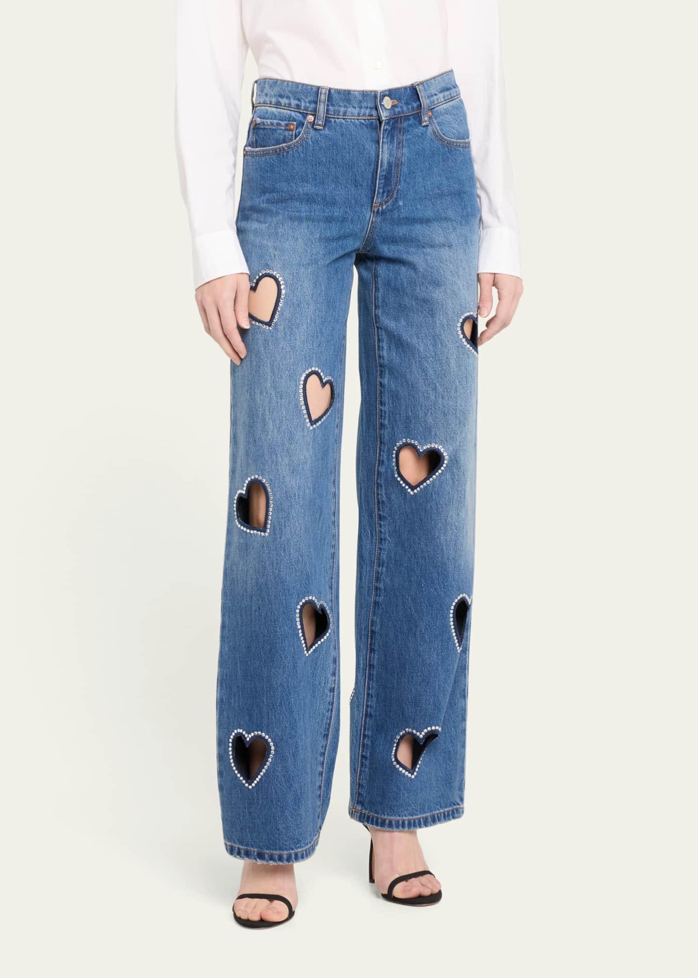 Alice + Olivia Karrie Embellished Heart Cutout Jeans - Bergdorf Goodman