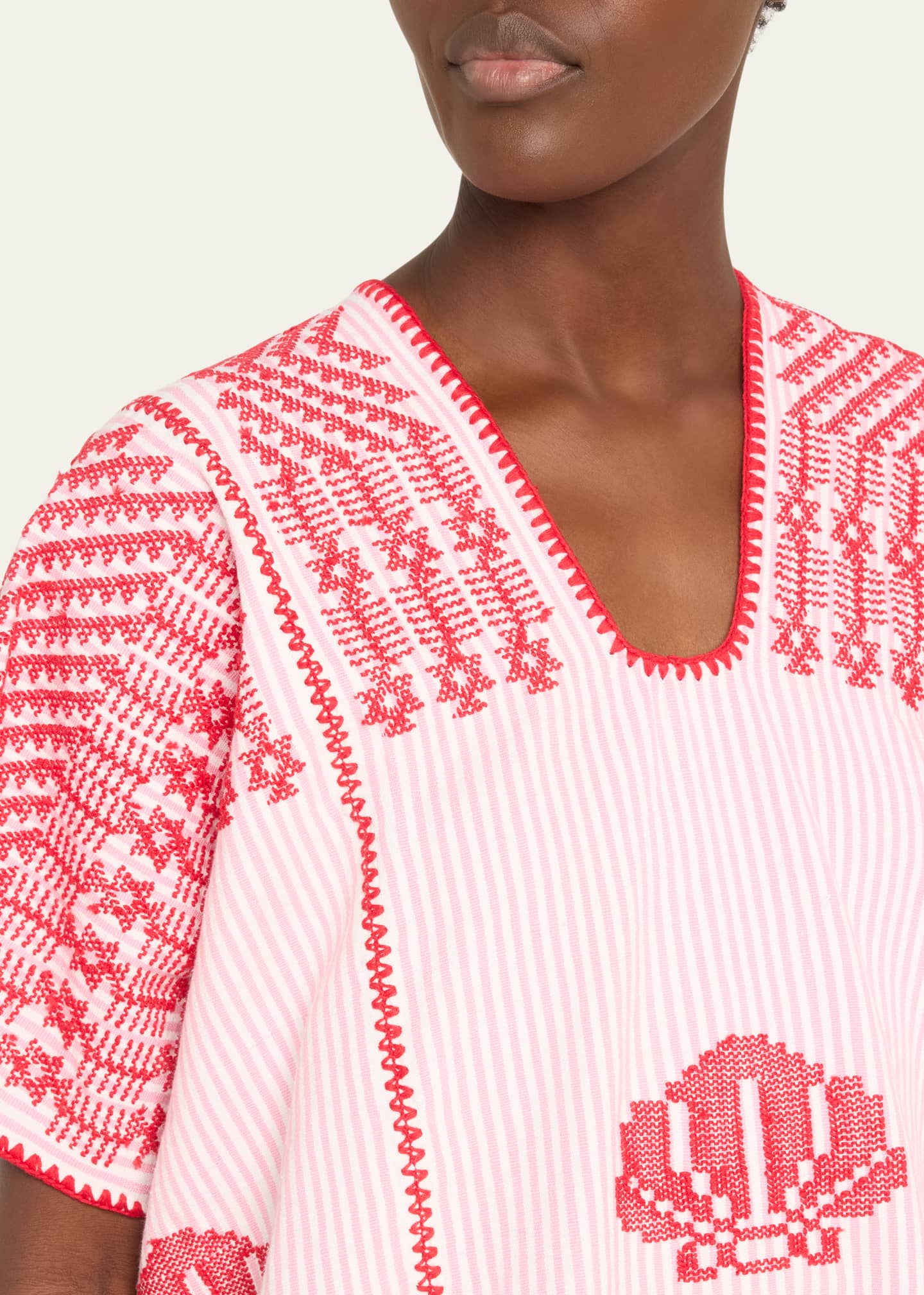 Pippa Holt Three-Panel Midi Kaftan in White and Pink Stripe with Red ...