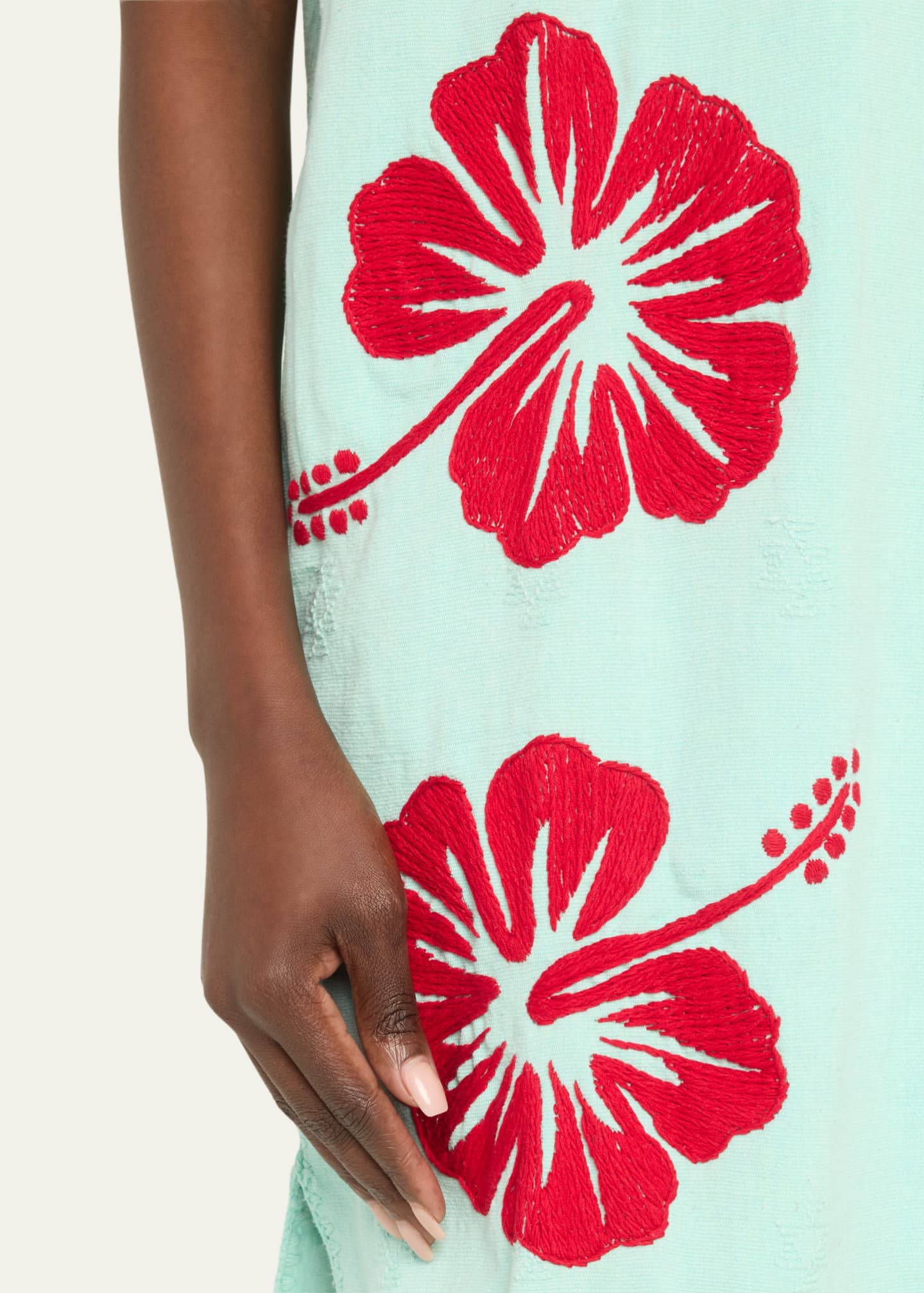 Pippa Holt Single Panel Hibiscus Embroidered Mini Kaftan Bergdorf Goodman