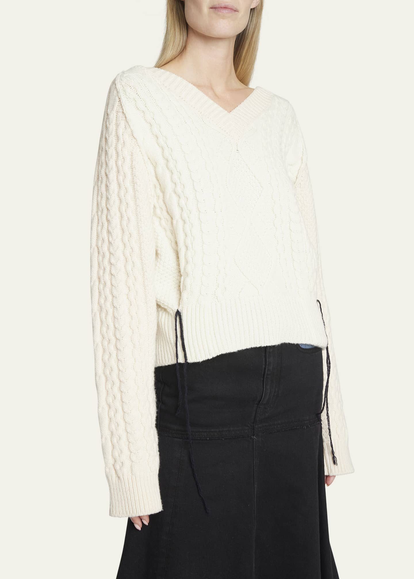 Victoria Beckham V-Neck Cable Wool Sweater - Bergdorf Goodman