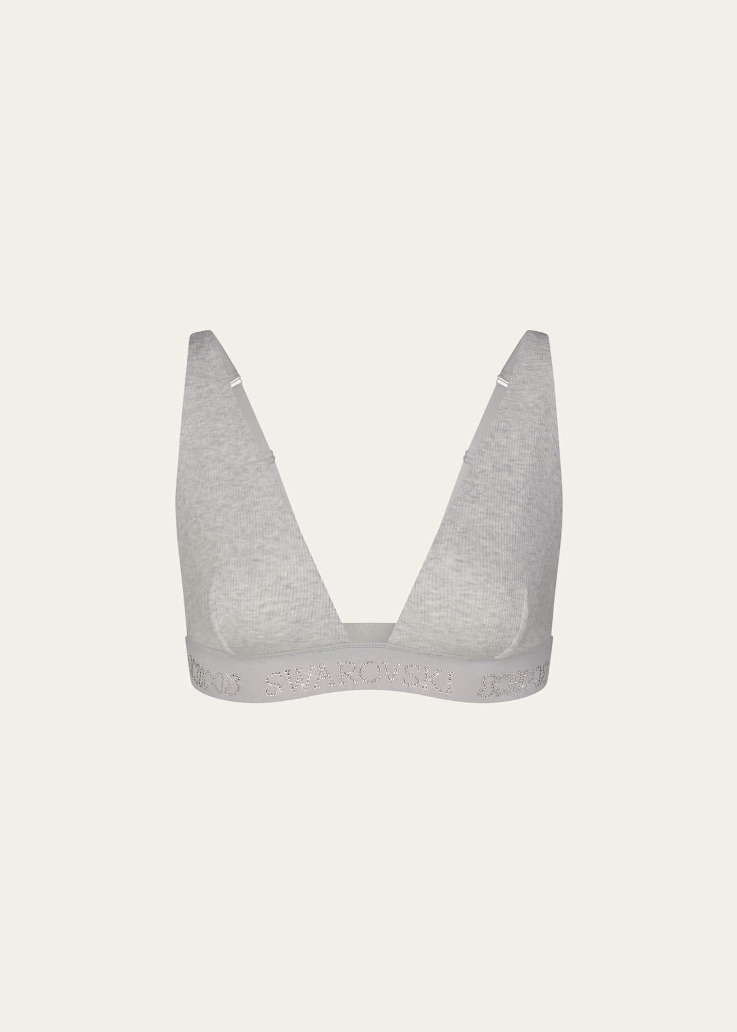 SWAROVSKI x SKIMS Cotton Rib Crystal Logo Plunge Bralette - Bergdorf ...