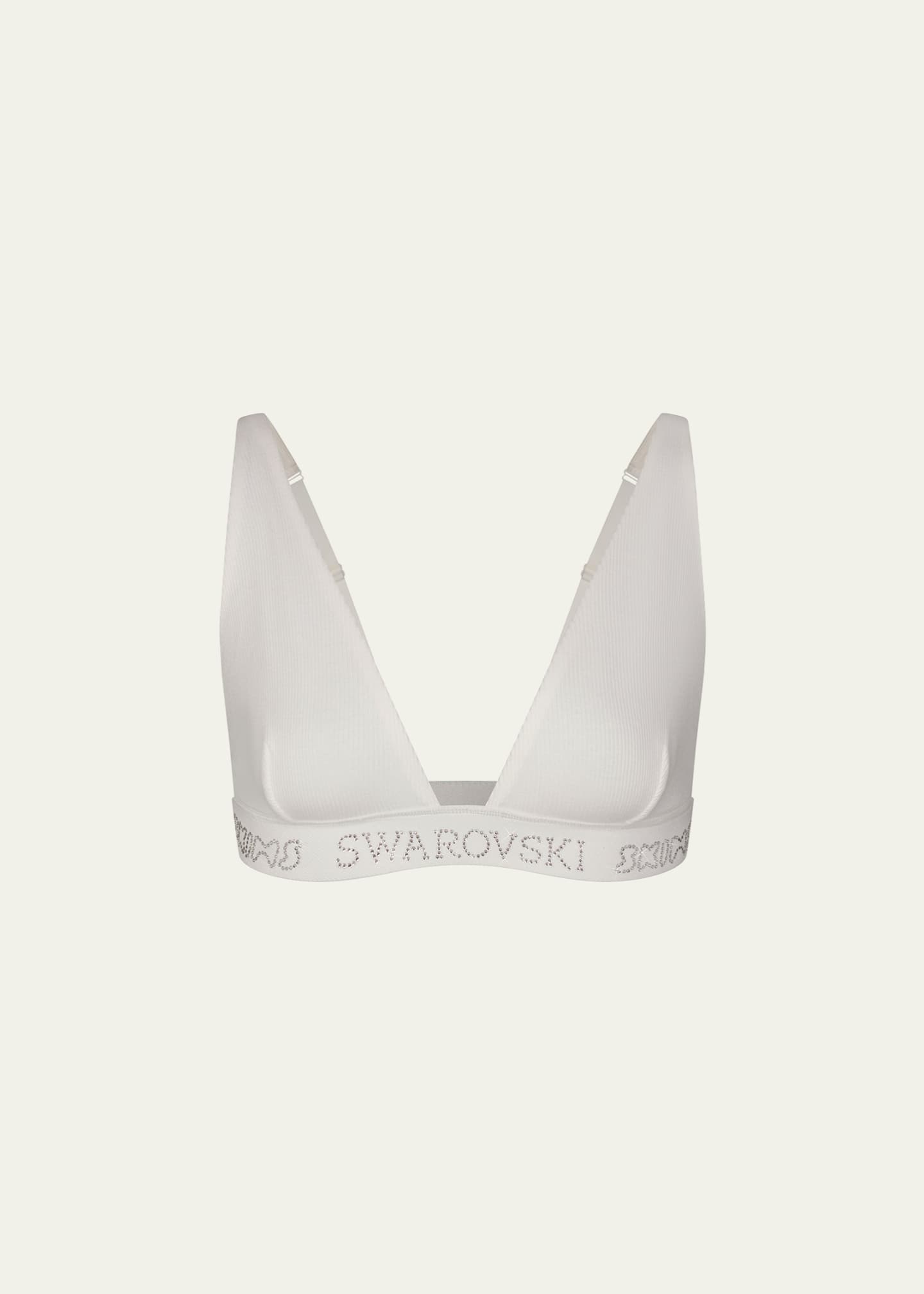 SWAROVSKI x SKIMS Cotton Rib Crystal Logo Plunge Bralette - Bergdorf ...