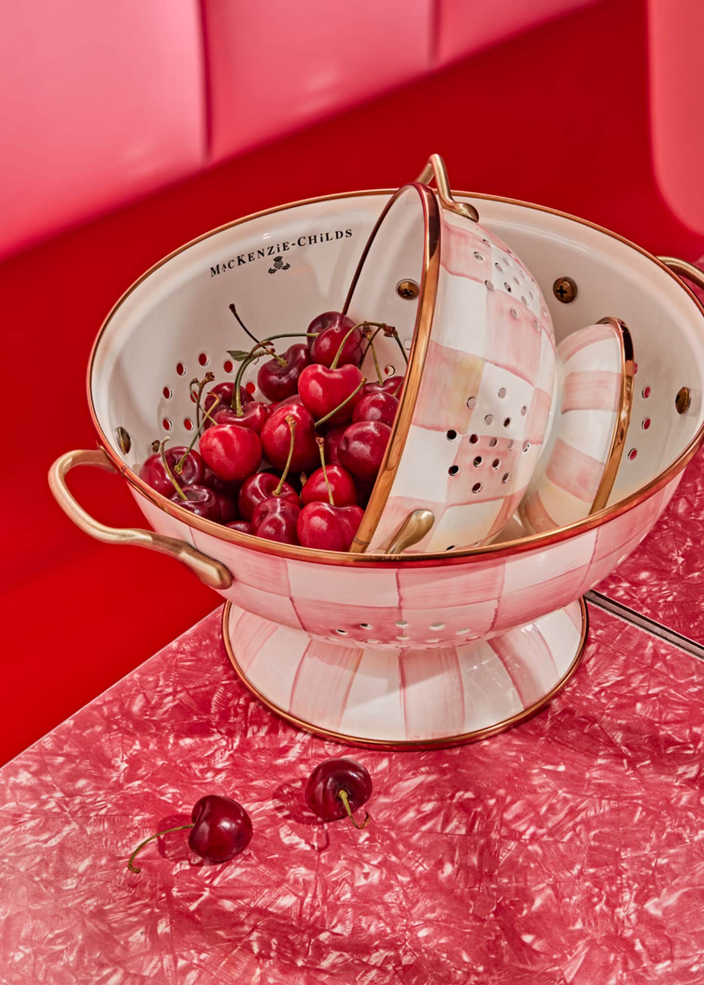 MacKenzie-Childs Rosy Check Enamel Colander, Small - Bergdorf Goodman