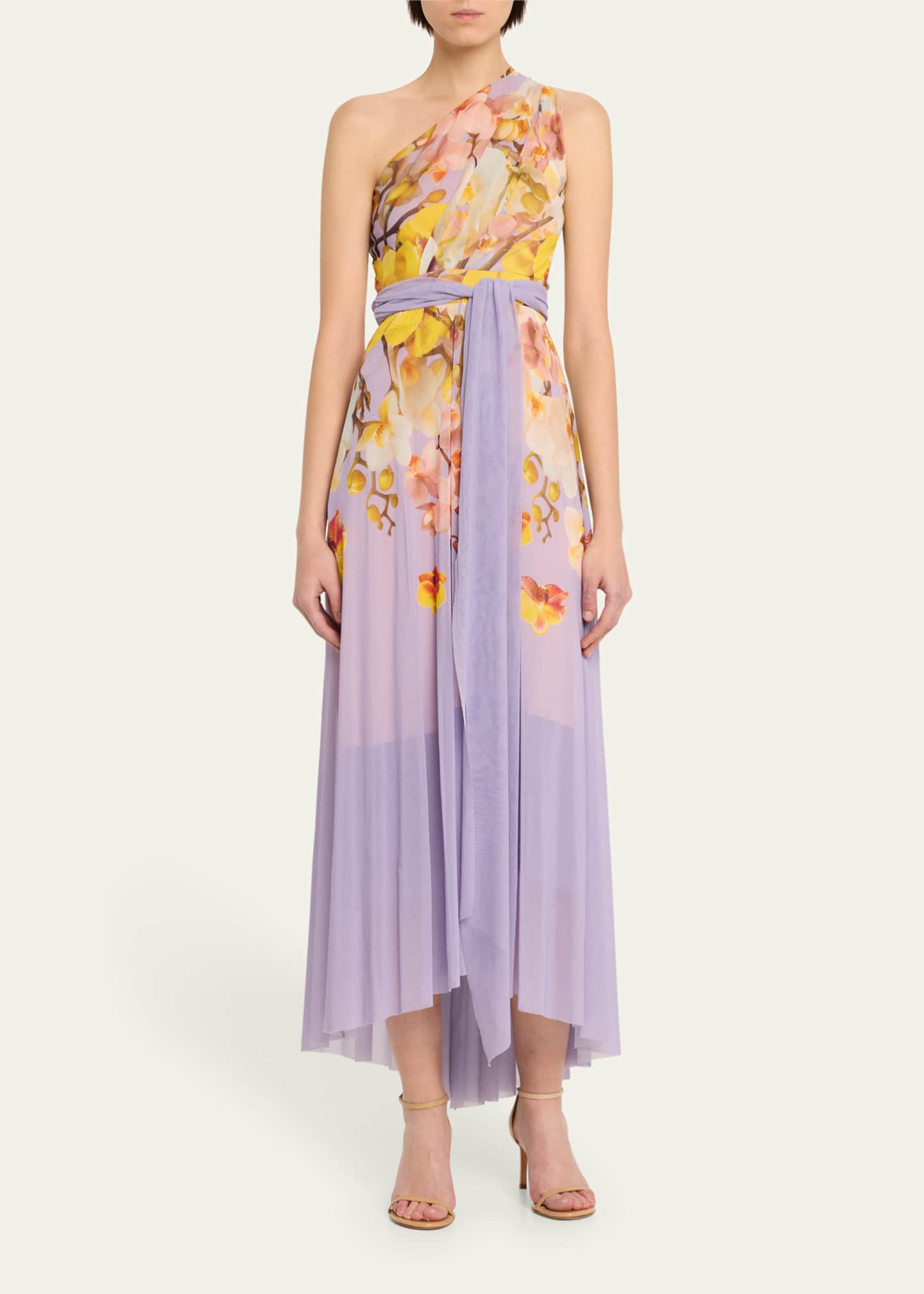 Fuzzi One-Shoulder Floral-Print Tulle Maxi Dress - Bergdorf Goodman
