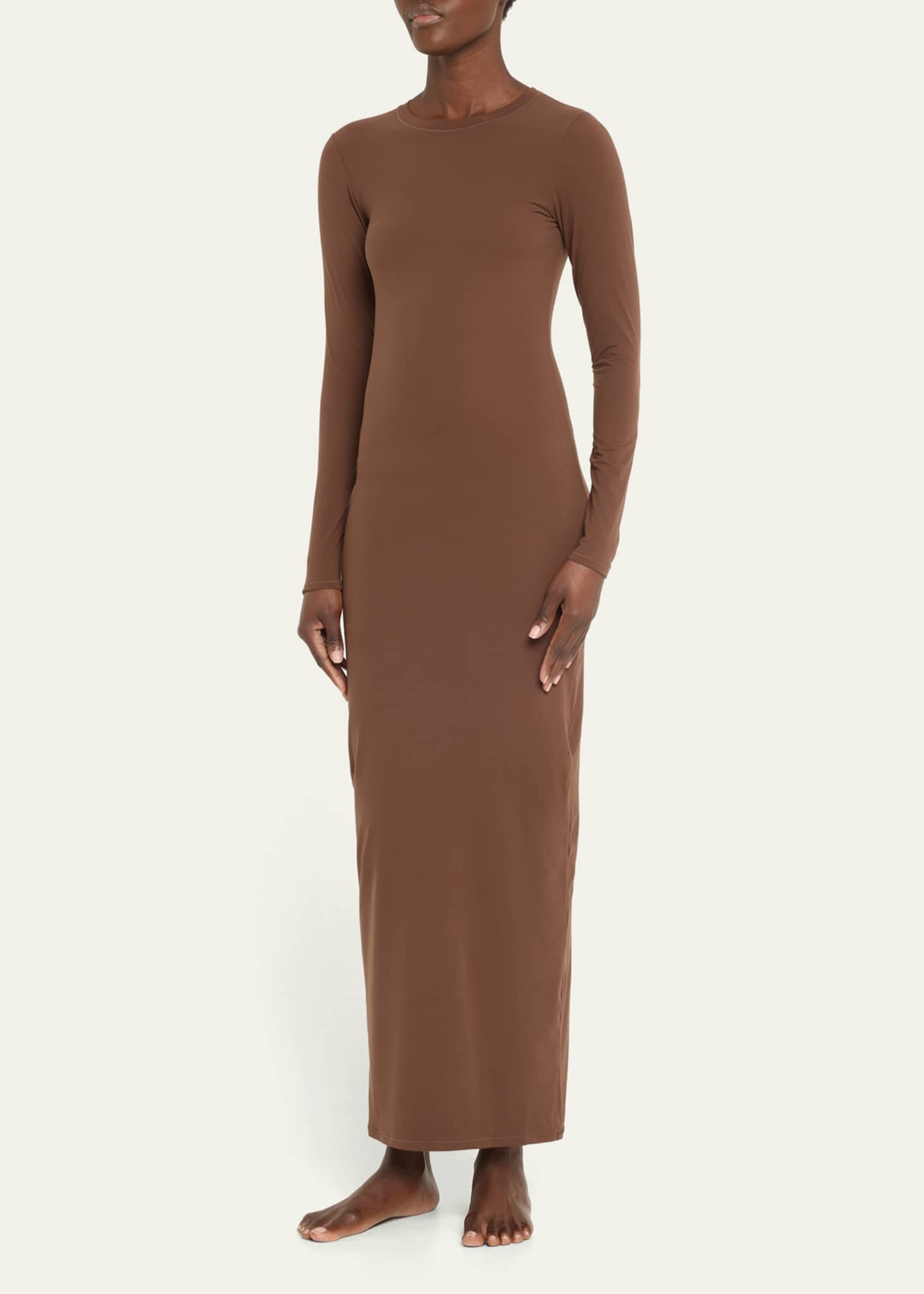 SKIMS Fits Everybody Long-Sleeve Crewneck Maxi Dress - Bergdorf Goodman