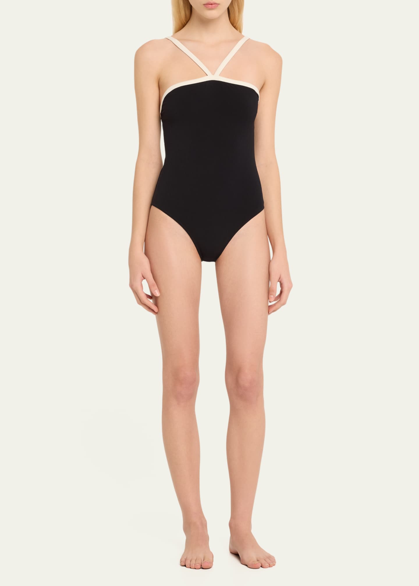 Lisa Marie Fernandez Crepe One Piece Swimsuit With Contrast Piping