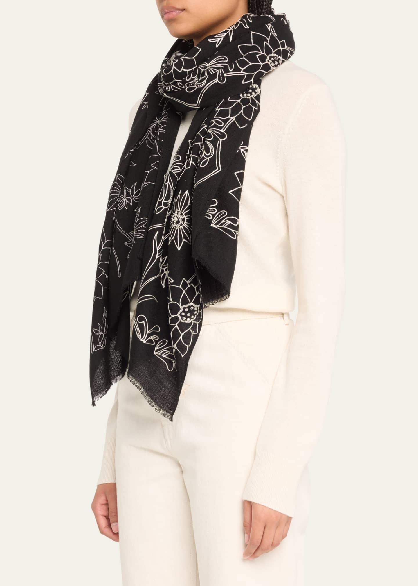 Janavi Multi-Floral Merino Wool Scarf - Bergdorf Goodman