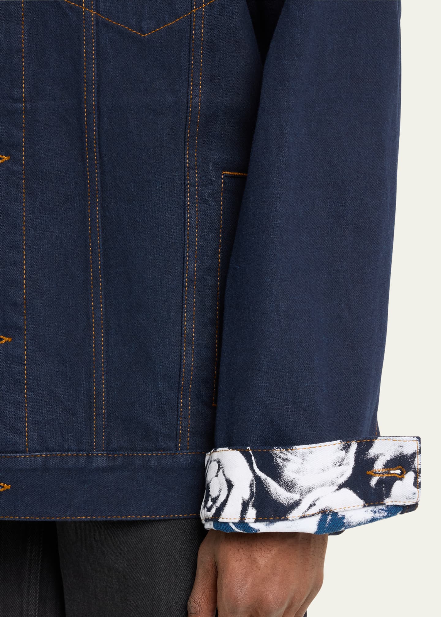 Burberry Men's Raw Denim Trucker Jacket with Rose Cuffs - Bergdorf Goodman