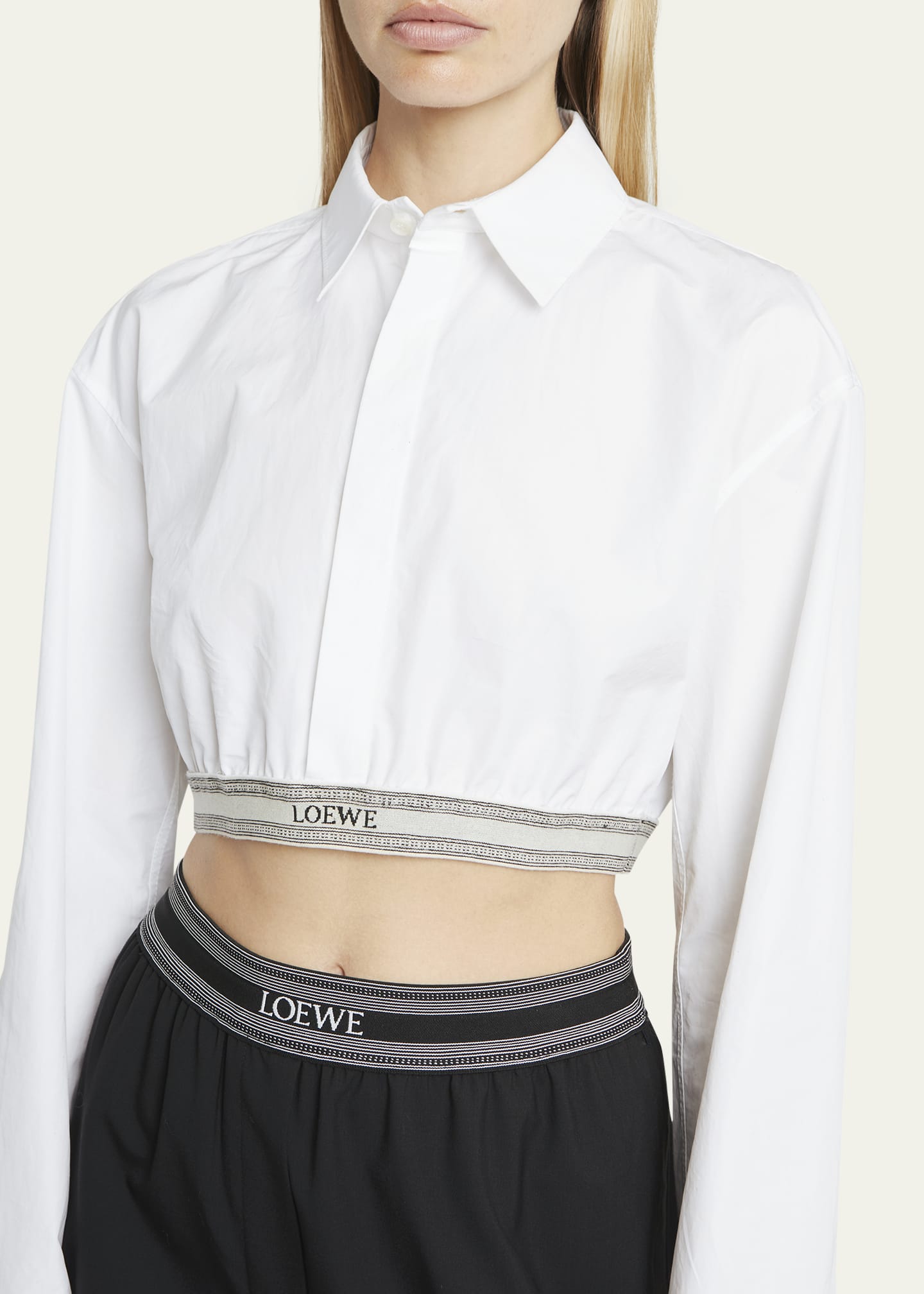 Loewe Button-Down Cropped Top with Logo Waistband - Bergdorf Goodman