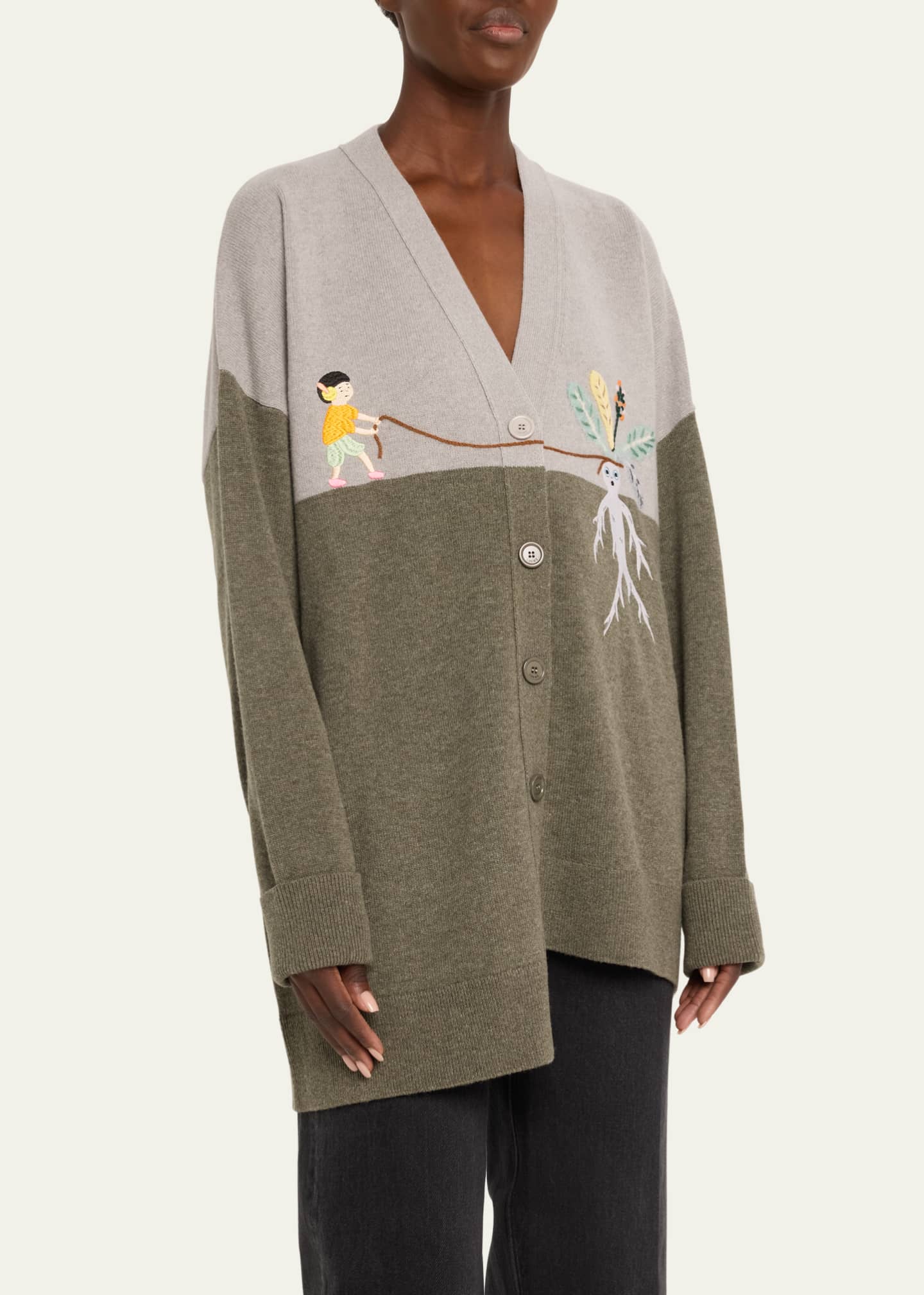 Loewe Suna Fujita Bicolor Asymmetric Wool Cardigan - Bergdorf Goodman