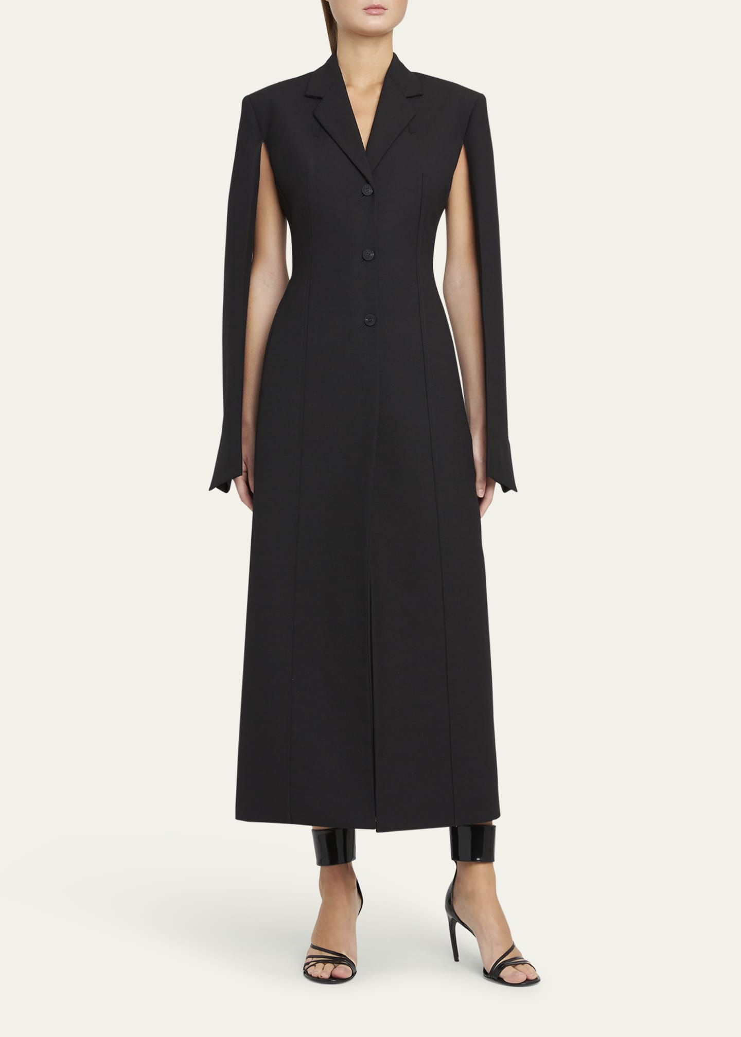 Ferragamo Yarn Dyed Wool Weaved Slit-Sleeve Long Coat - Bergdorf Goodman