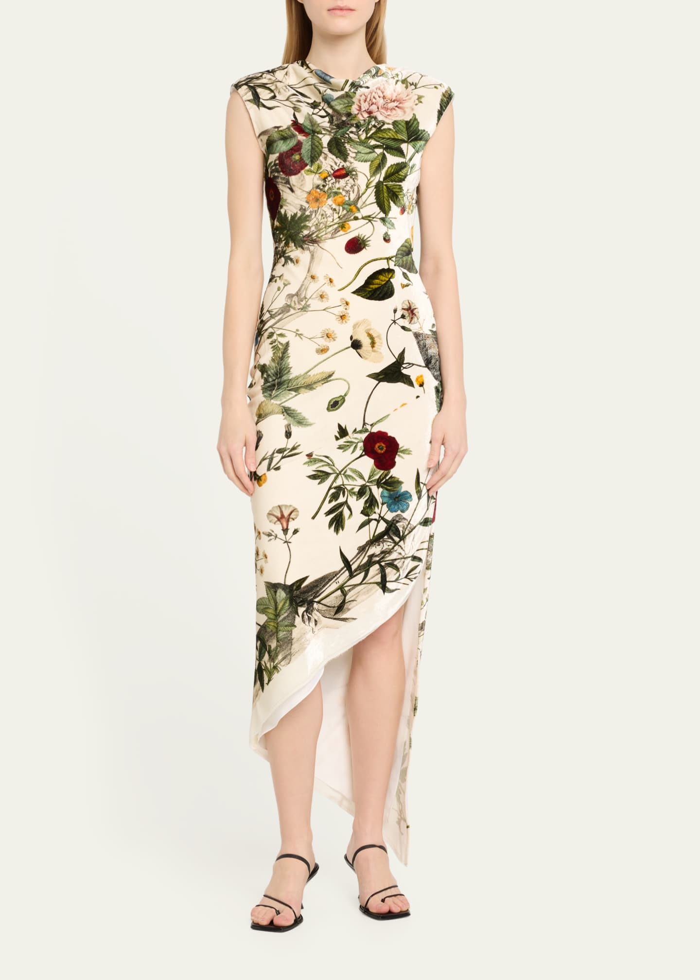 Monse Floral Skeleton Print Asymmetric Velvet Dress - Bergdorf Goodman