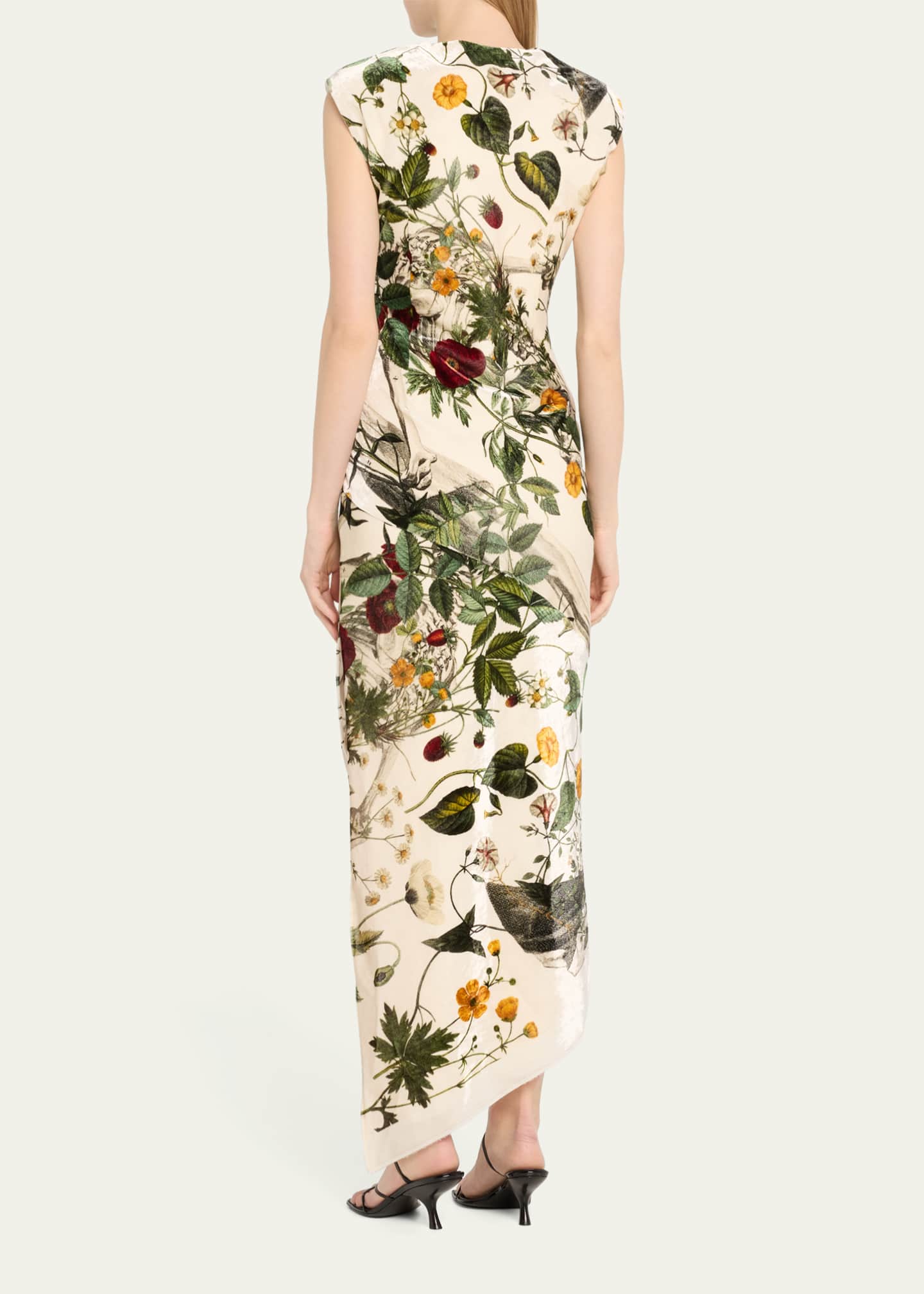 Monse Floral Skeleton Print Asymmetric Velvet Dress - Bergdorf Goodman