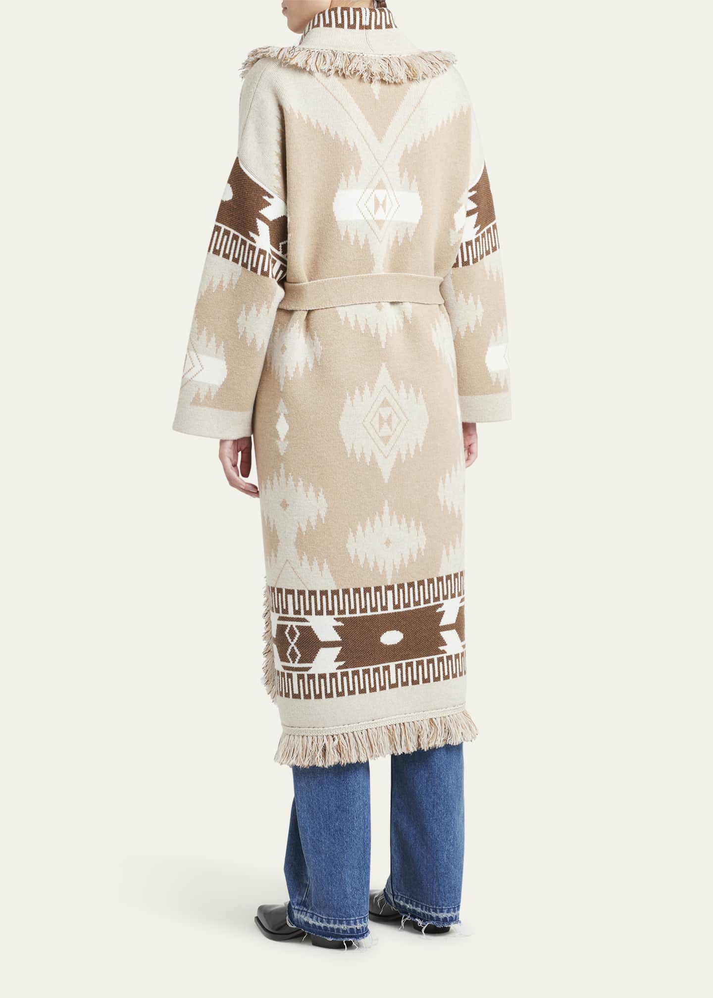 Alanui Icon Jacquard Fringe Belted Wool Coat - Bergdorf Goodman