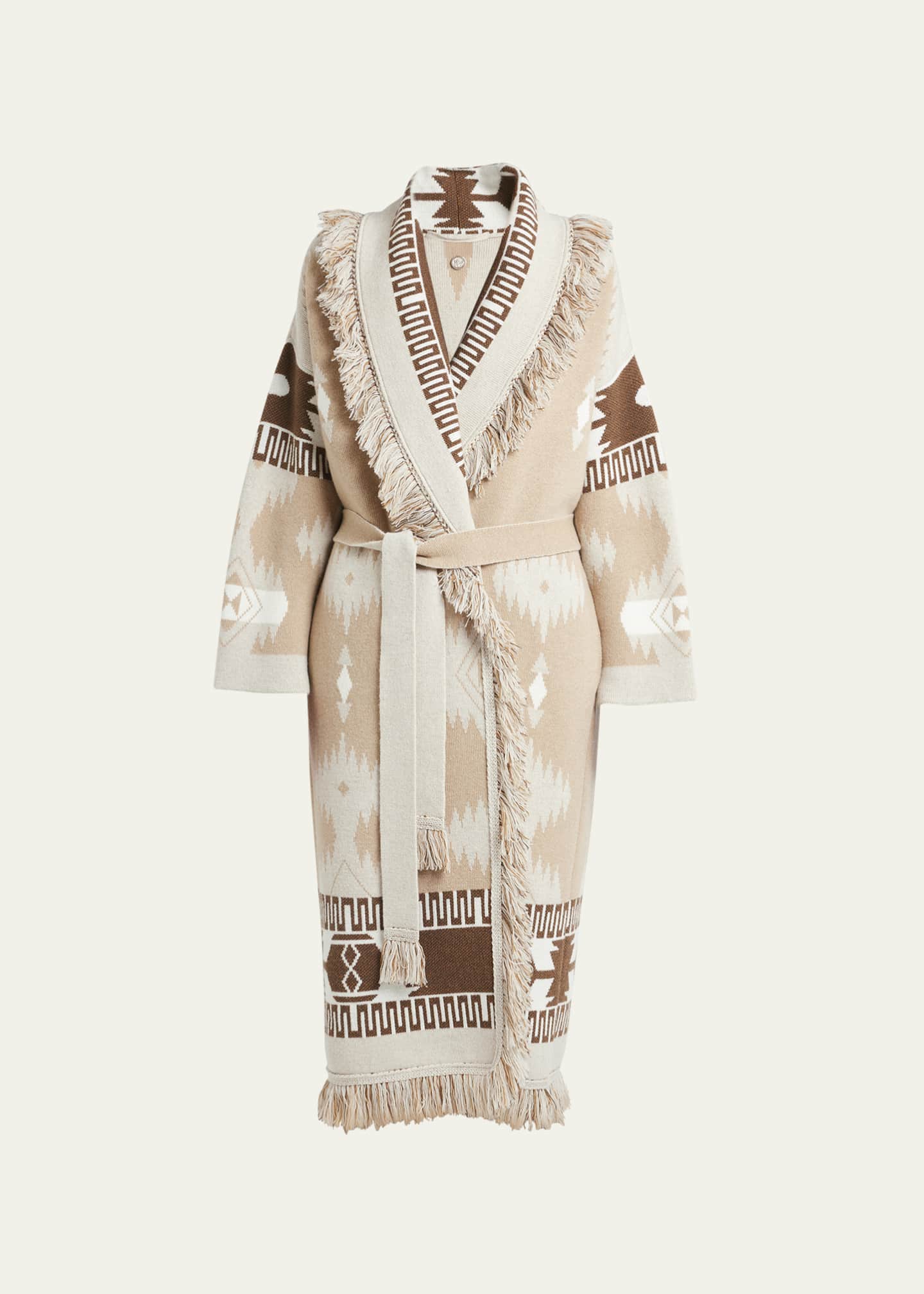 Alanui Icon Jacquard Fringe Belted Wool Coat - Bergdorf Goodman