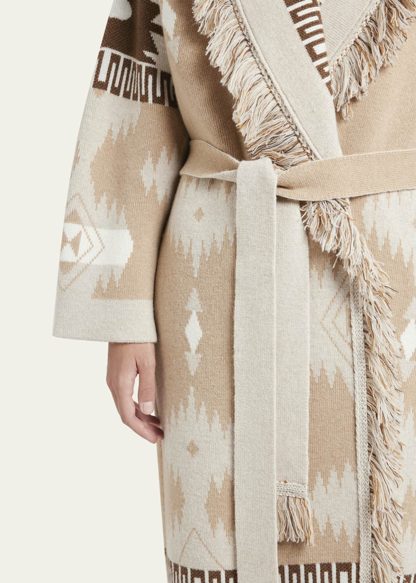 Alanui Icon Jacquard Fringe Belted Wool Coat - Bergdorf Goodman