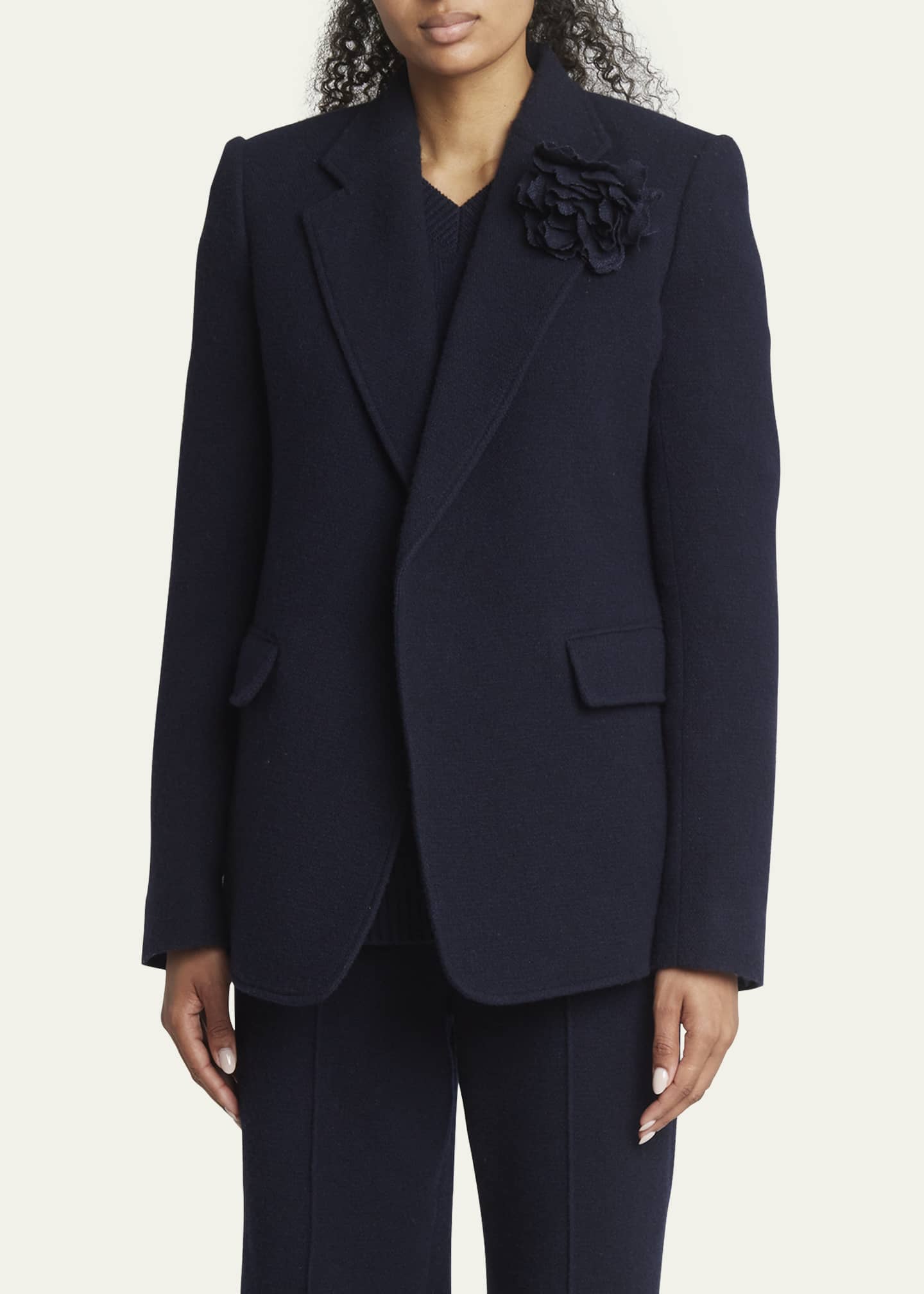 Chloe Buttonless Wool Cashmere Tailored Jacket with 3-D Flower Brooch ...