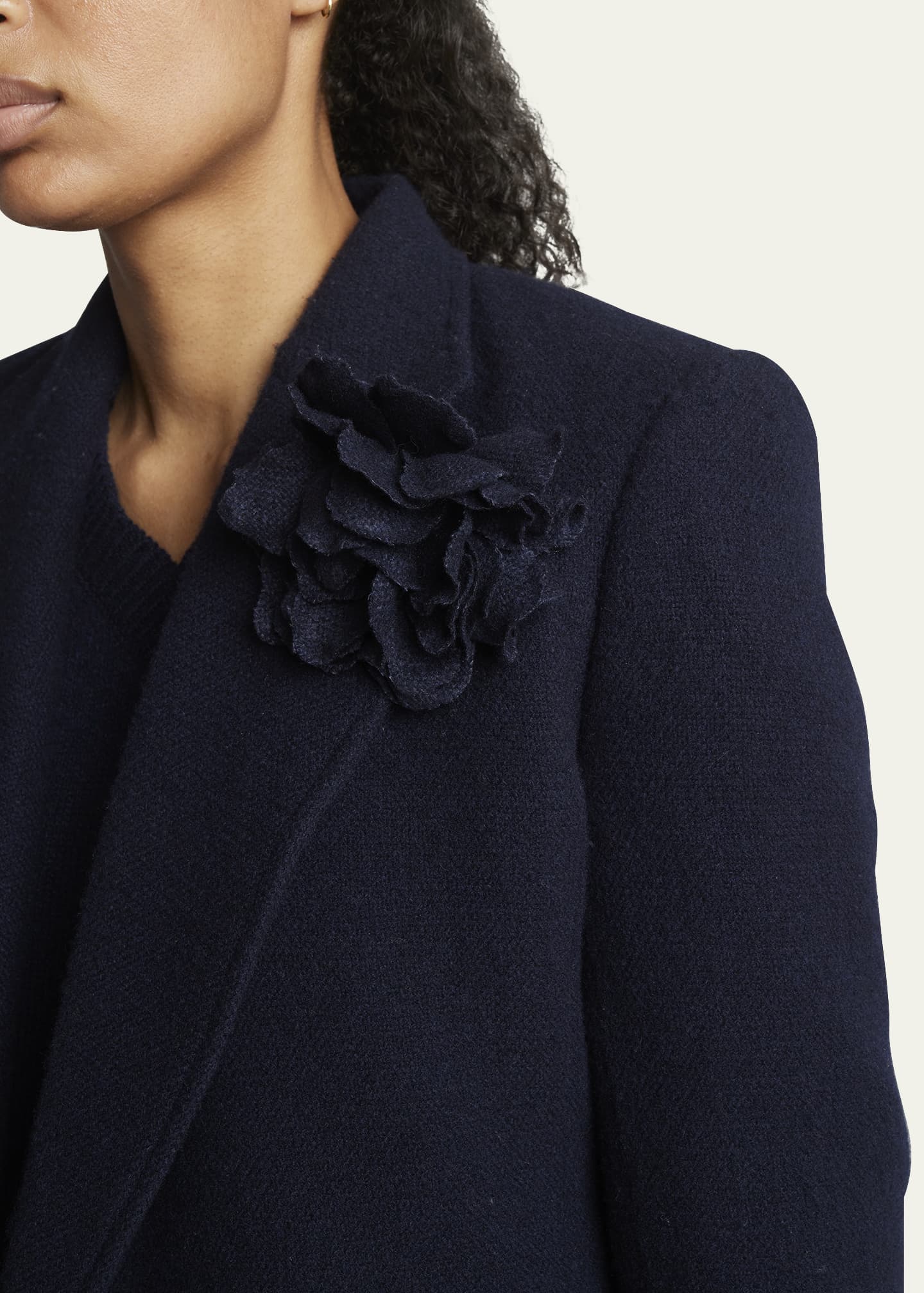 Chloe Buttonless Wool Cashmere Tailored Jacket with 3-D Flower Brooch ...