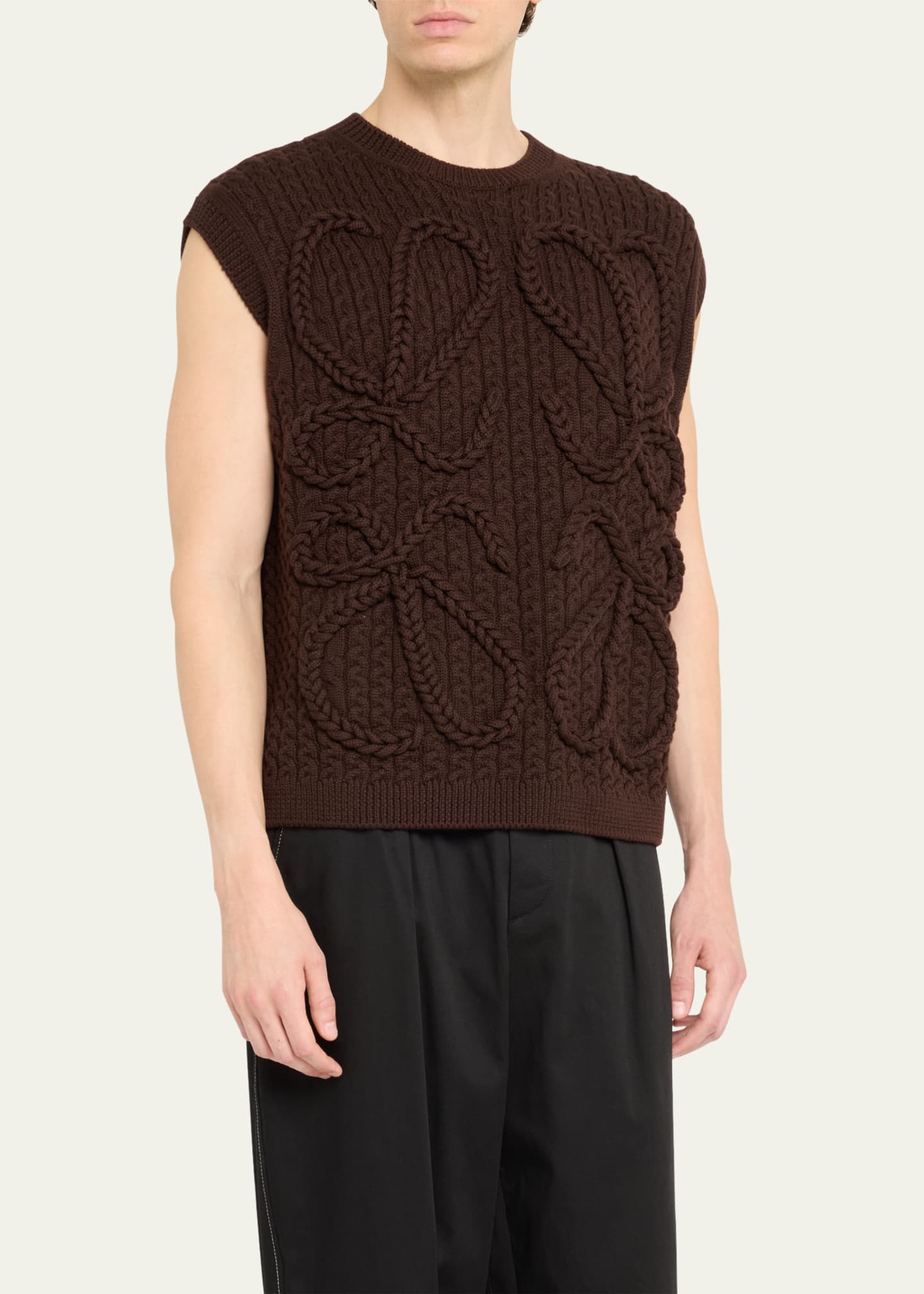 Loewe Men's Anagram Cable Sweater Vest - Bergdorf Goodman
