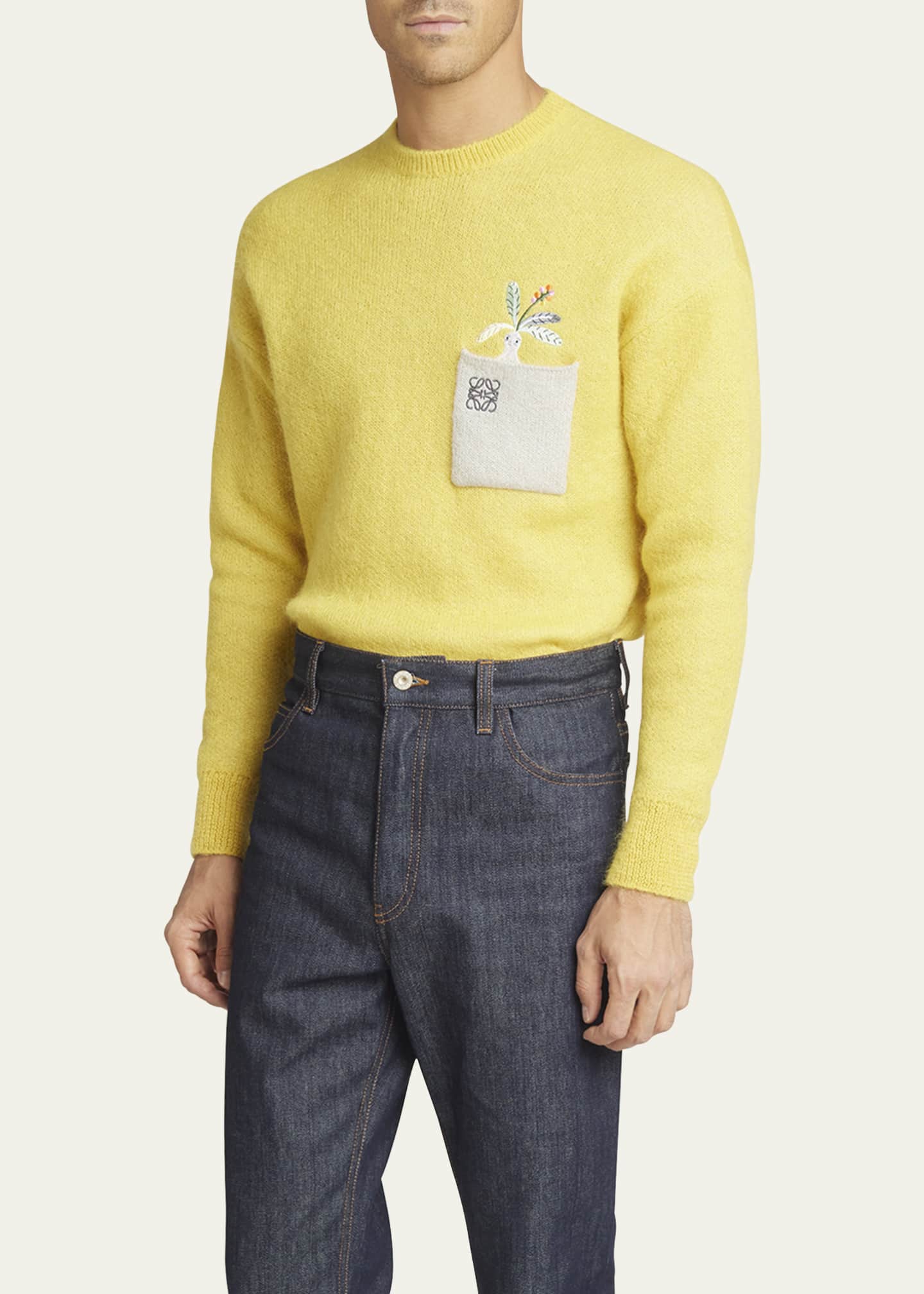 Loewe Men's Embroidered Pocket Mohair-Blend Sweater - Bergdorf Goodman
